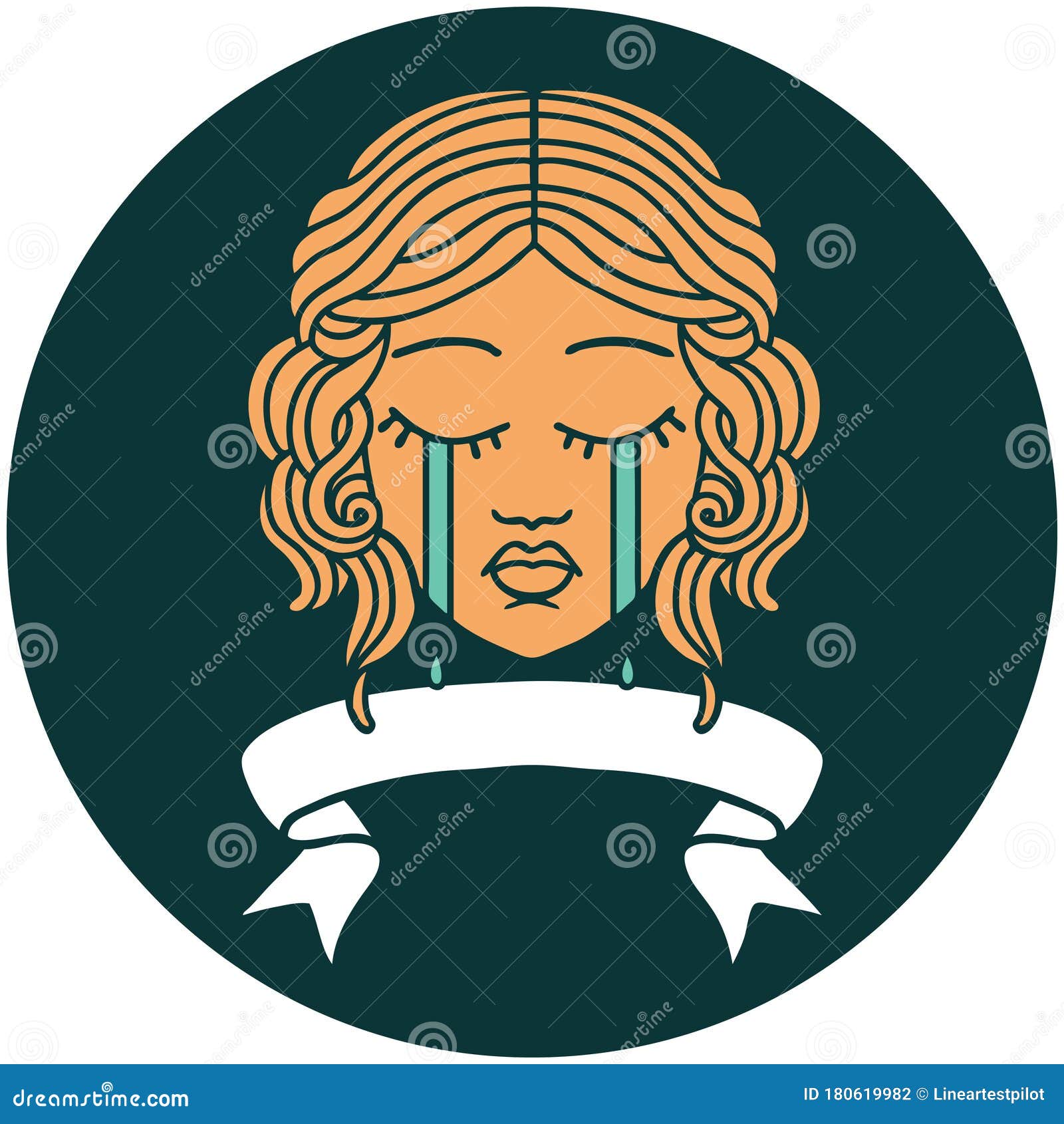 Icon with Banner of Female Face Crying Stock Vector - Illustration of ...