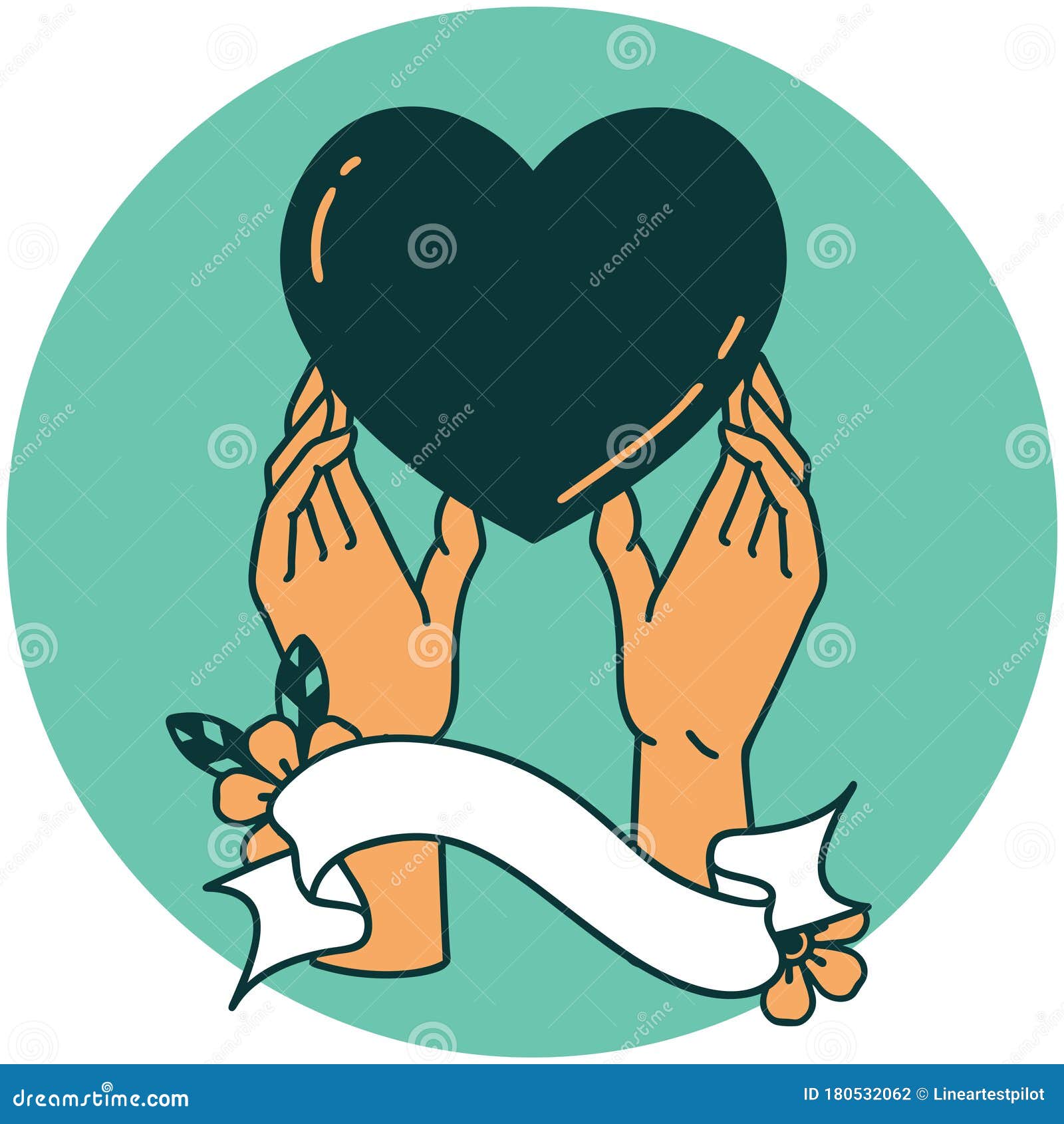 Icon with Banner of a Hands Reaching for a Heart Stock Vector ...