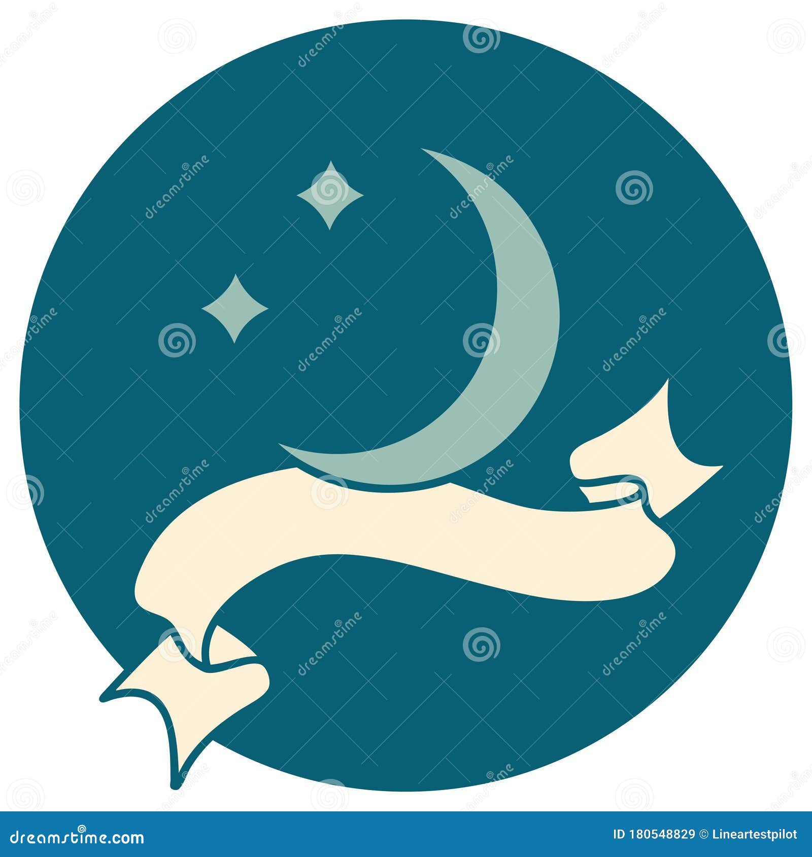Icon with Banner of a Moon and Stars Stock Vector - Illustration of ...