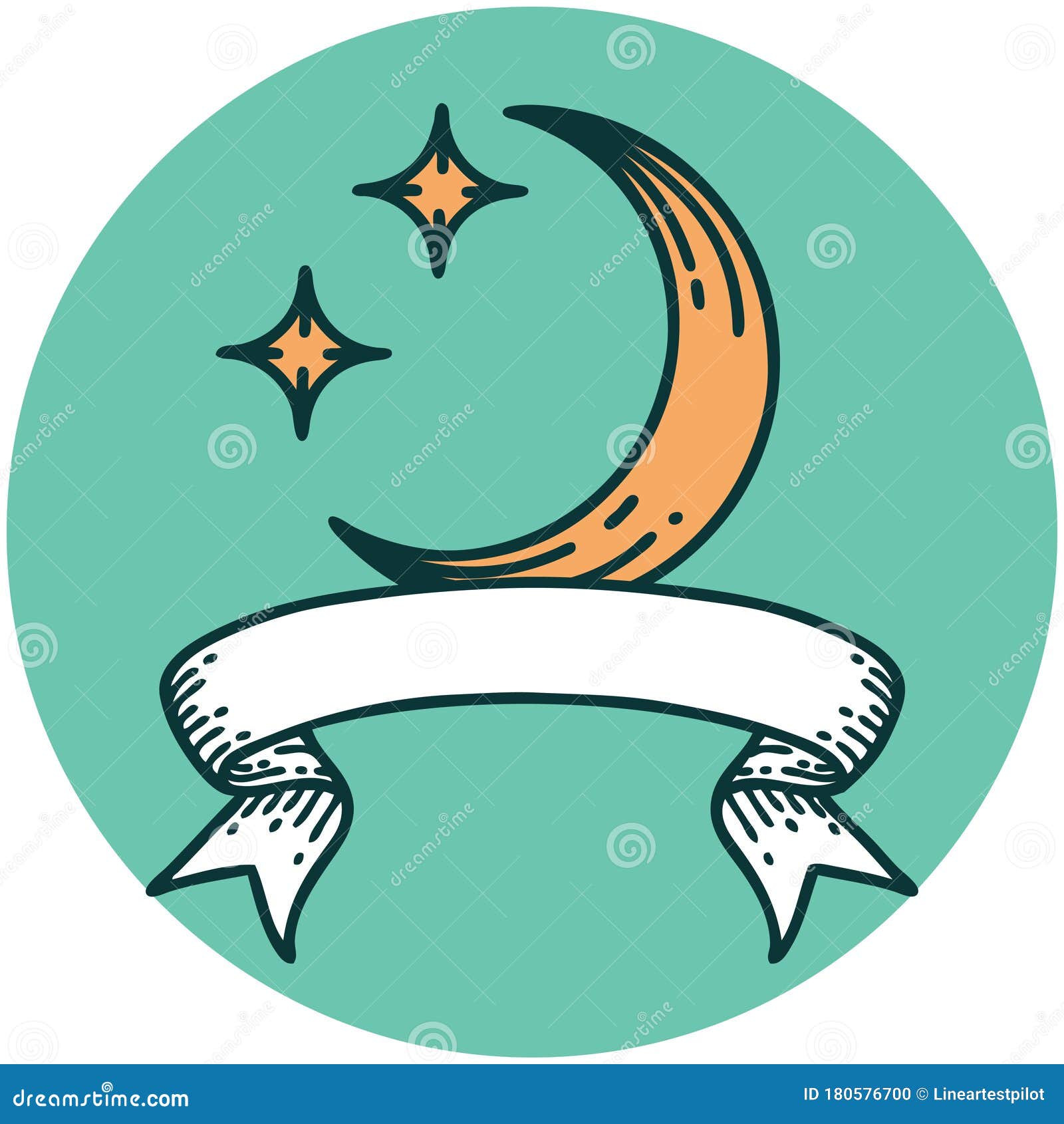 Icon with Banner of a Moon and Stars Stock Vector - Illustration of ...