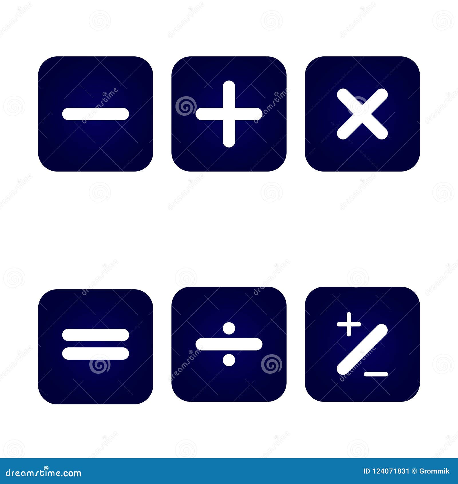 Icons Of The Main Arithmetic Signs On The Round Buttons Are Blue Stock