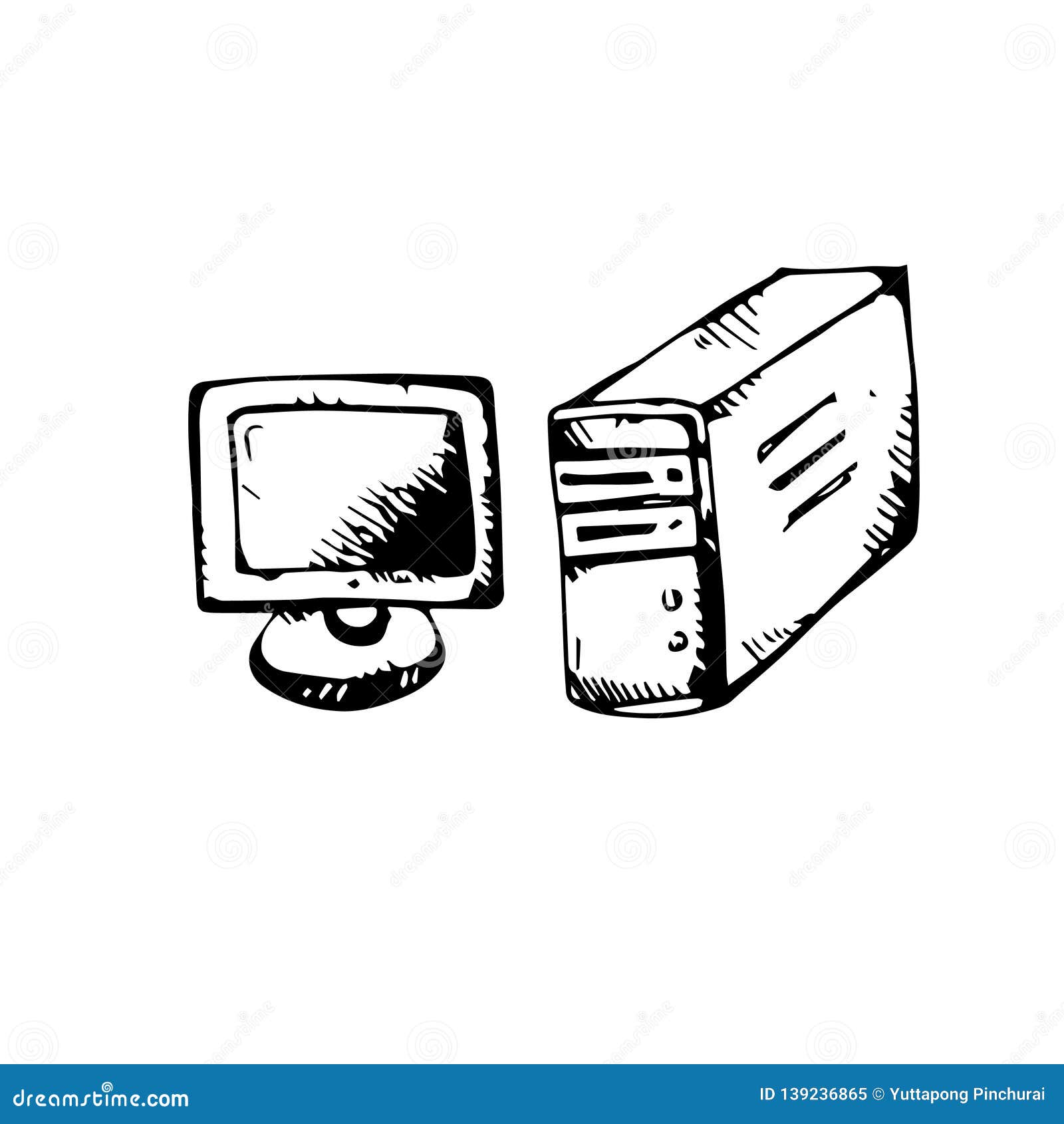 Icon Black Hand Drawn Simple Outline Computer Symbol. Vector ...