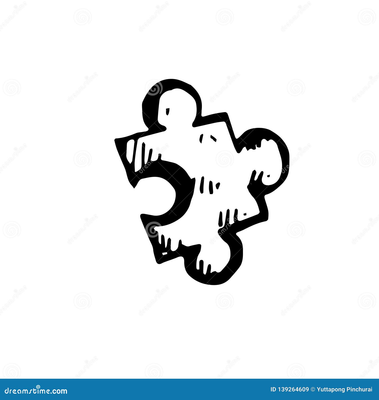 Icon Black Hand Drawn Simple Outline Jigsaw Symbol. Vector Illustrator ...