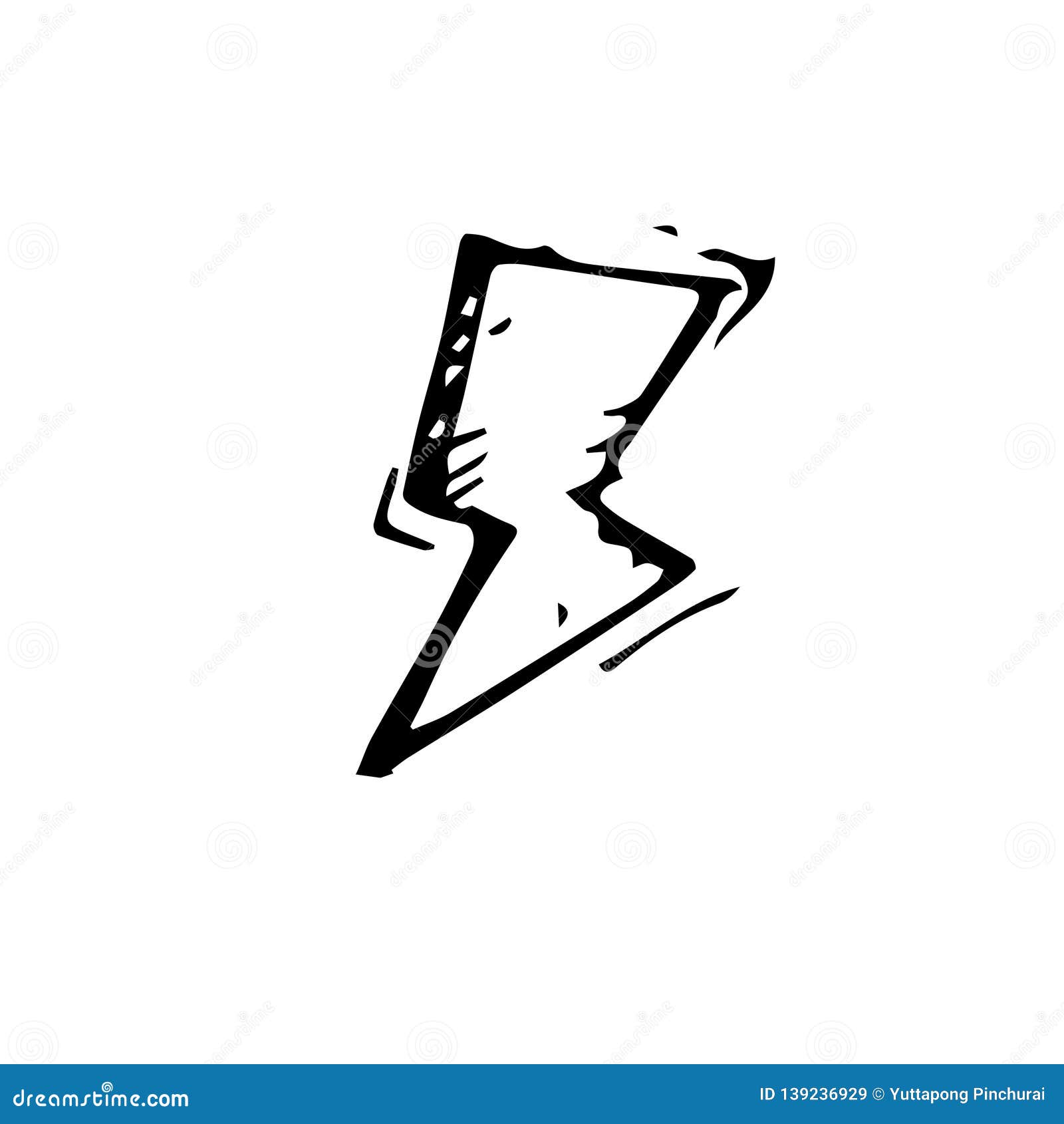 Icon Black Hand Drawn Simple Outline Thunder Symbol. Vector Illustrator ...