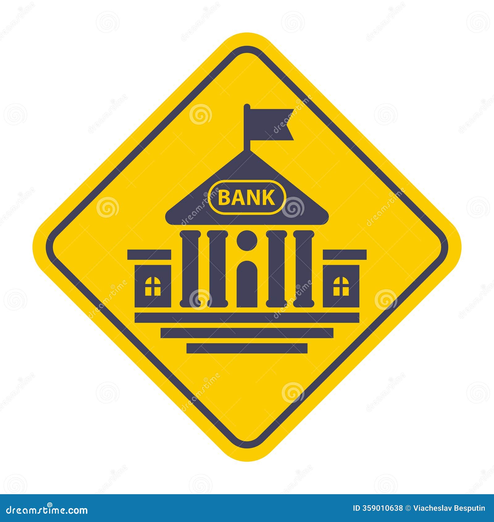 Icon Building Bank on Yellow Sign. Stock Illustration - Illustration of ...
