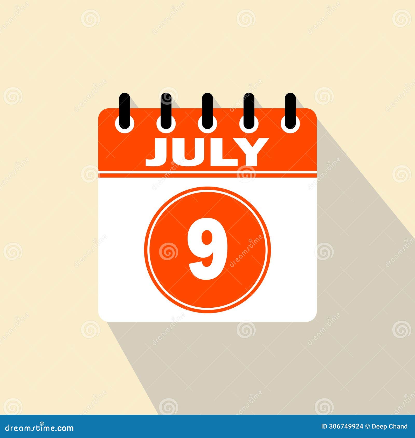Icon calendar day - 9 July stock vector. Illustration of event - 306749924