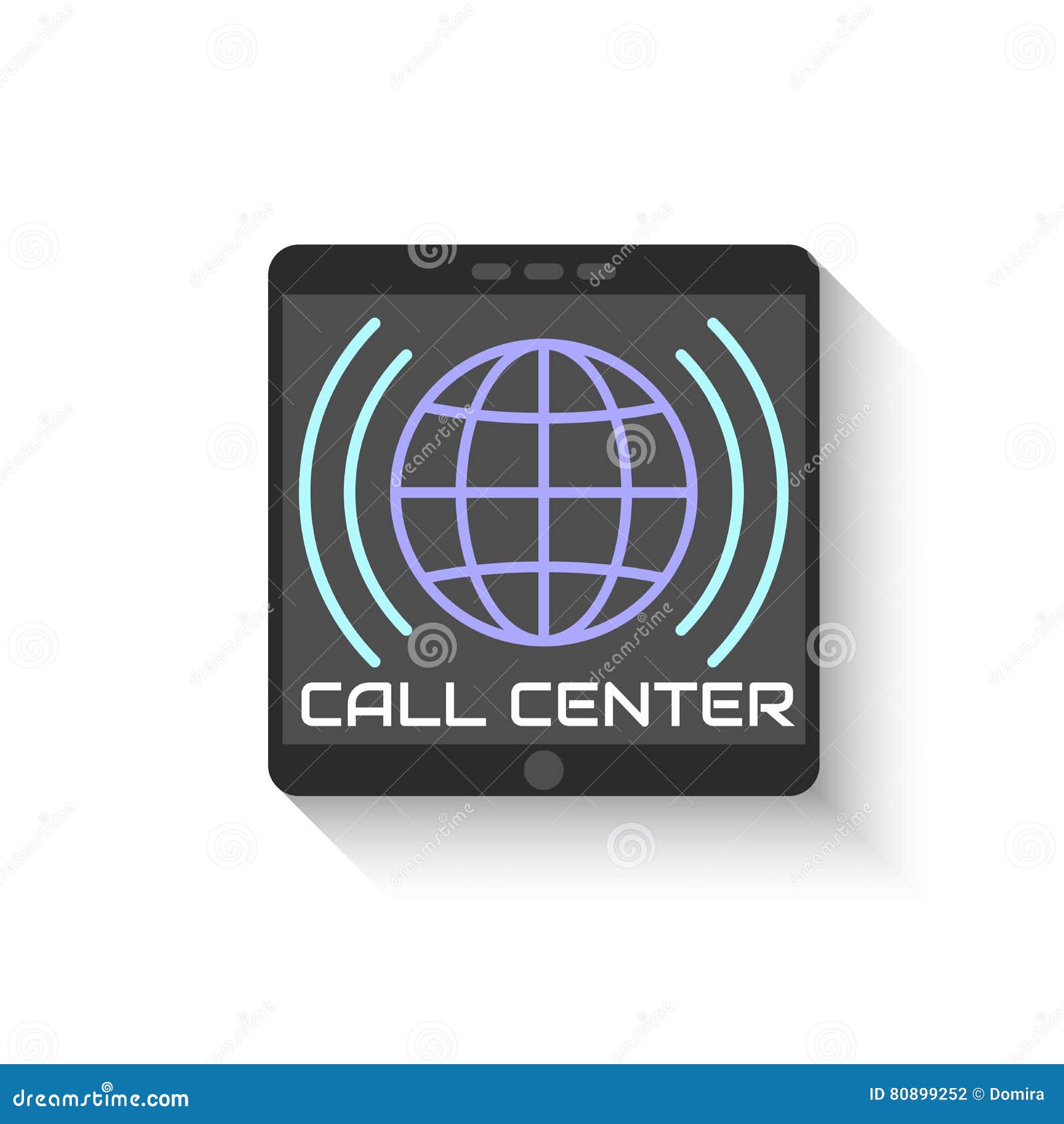 Icon Call Center On The Tablet Screen. Logo Globe Inside Vertical ...