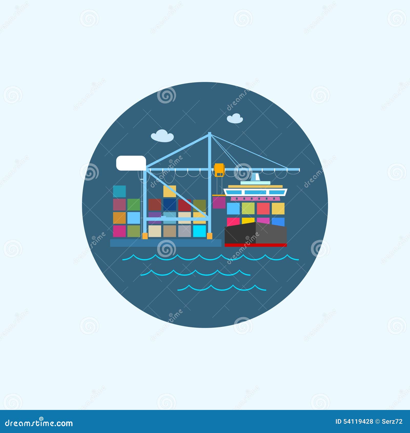Icon with Cargo Container Ship and Cargo Crane Stock Vector ...