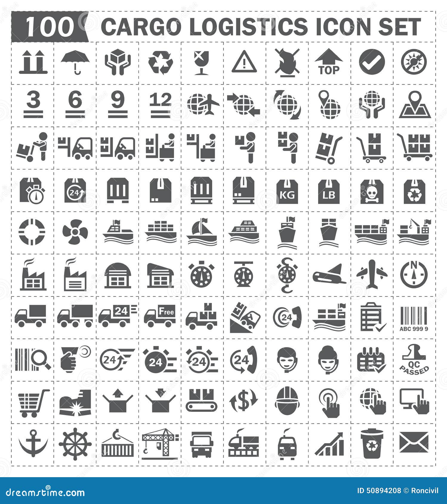 Logistics Icon Set With Buildings, Trucking, People & Shipping Box ...