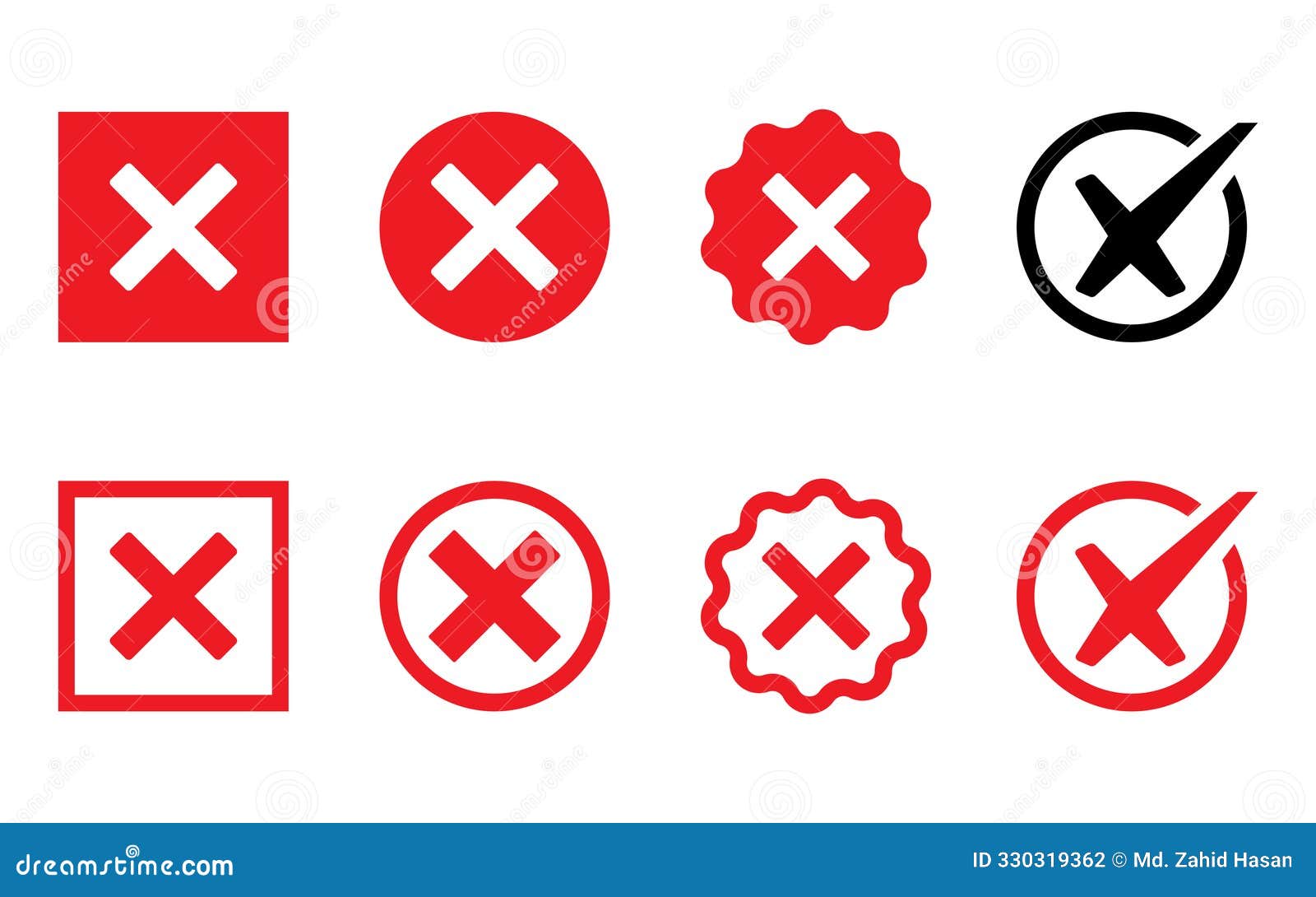Check Box Red Cross Mark Icon Set Button Wrong Declined Buttons No ...