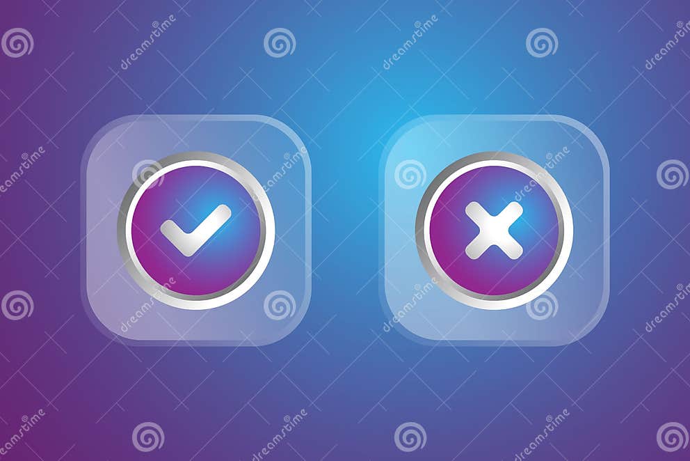 Checklist and Wrong Icon Modern Style, Blue Light Effect, Vector Stock ...