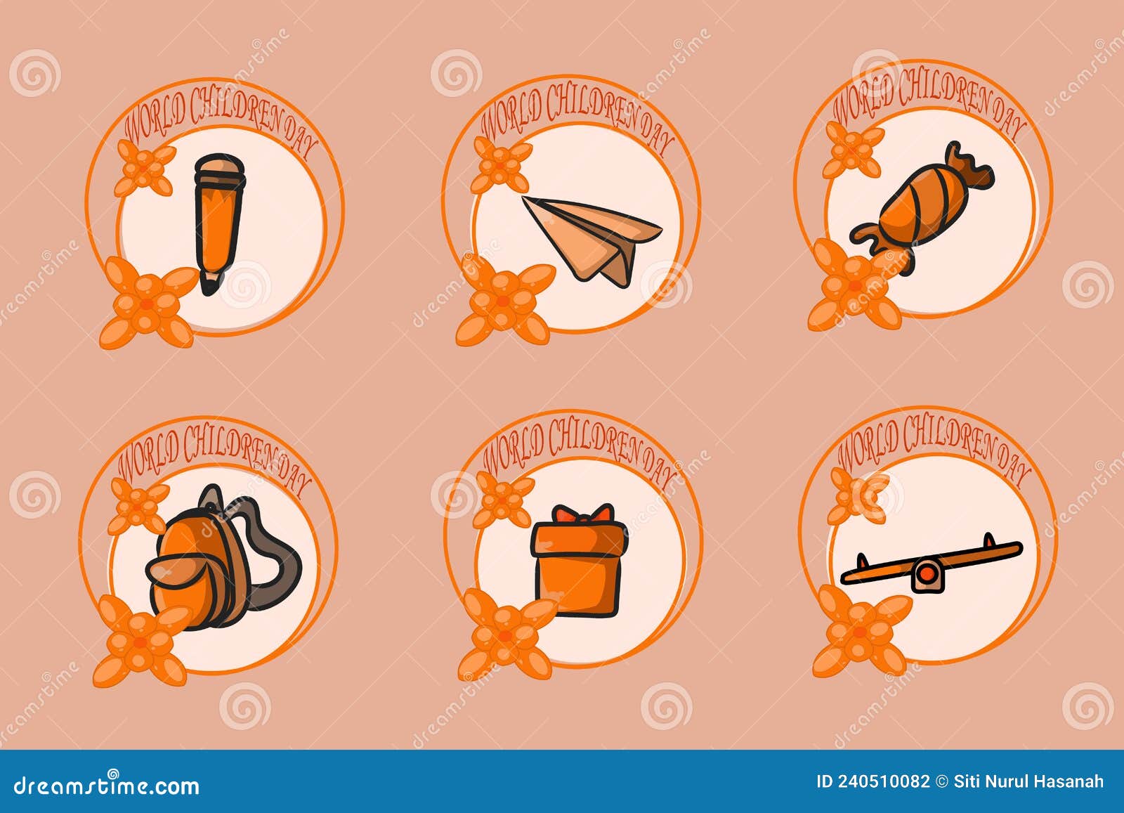 Cute Icon Children Day with Orange Color Design Illustration Stock ...