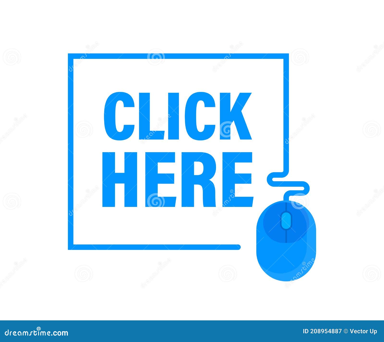 Icon with Click Here 3D Button on White Background for Web Marketing ...