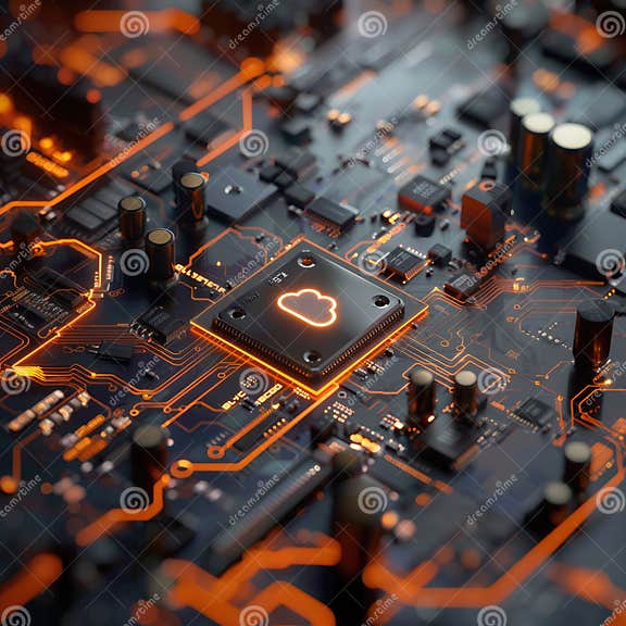 Icon of Cloud Embedded on CPU in Circuit Mainboard. Stock Illustration ...