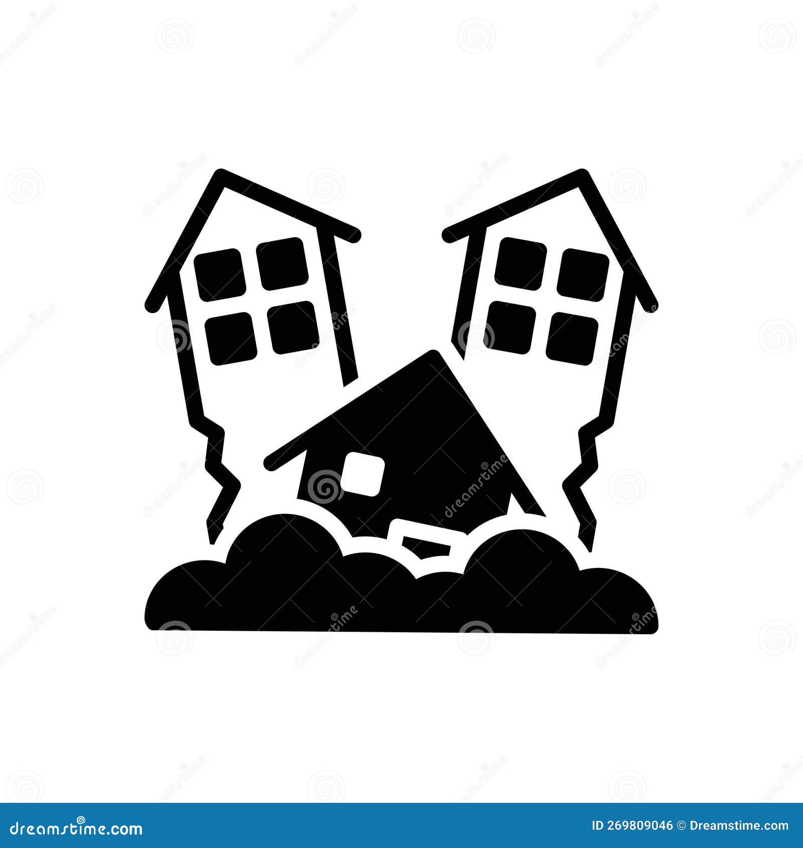 Black Solid Icon for Collapse, Catastrophe and Disintegration Stock ...