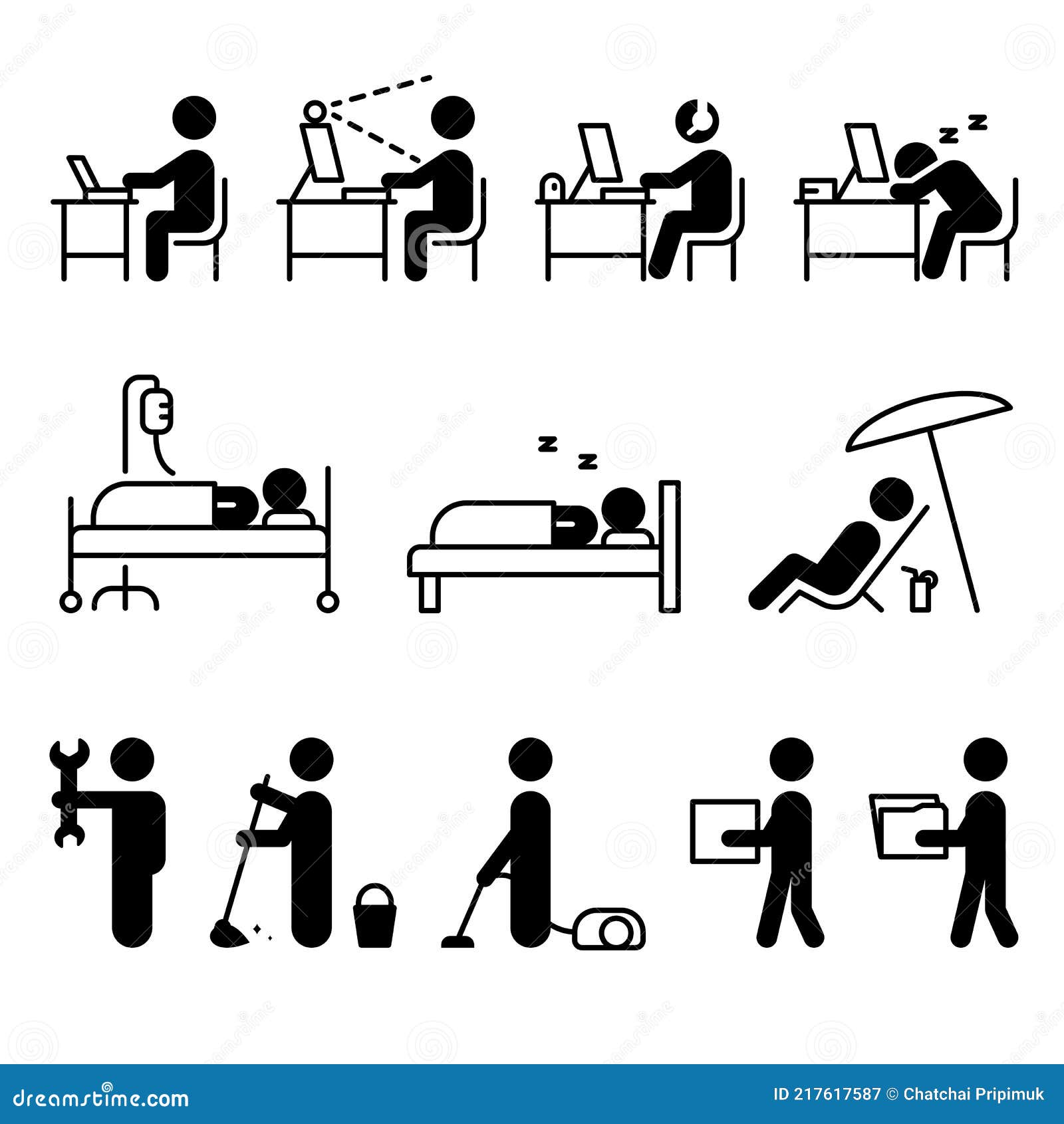 Icon Collection People Doing Various Activities Stock Vector ...