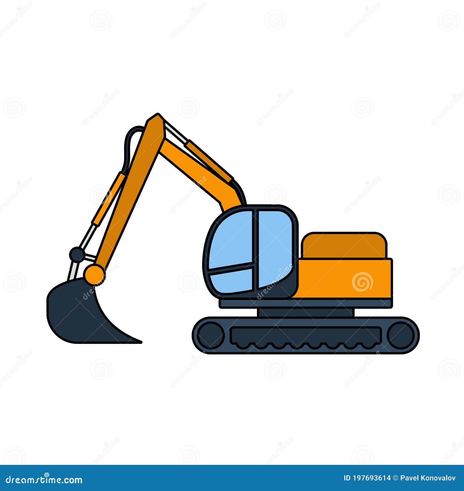 Bulldozer In Outline Style. Front, Side And Back View Of Digger ...