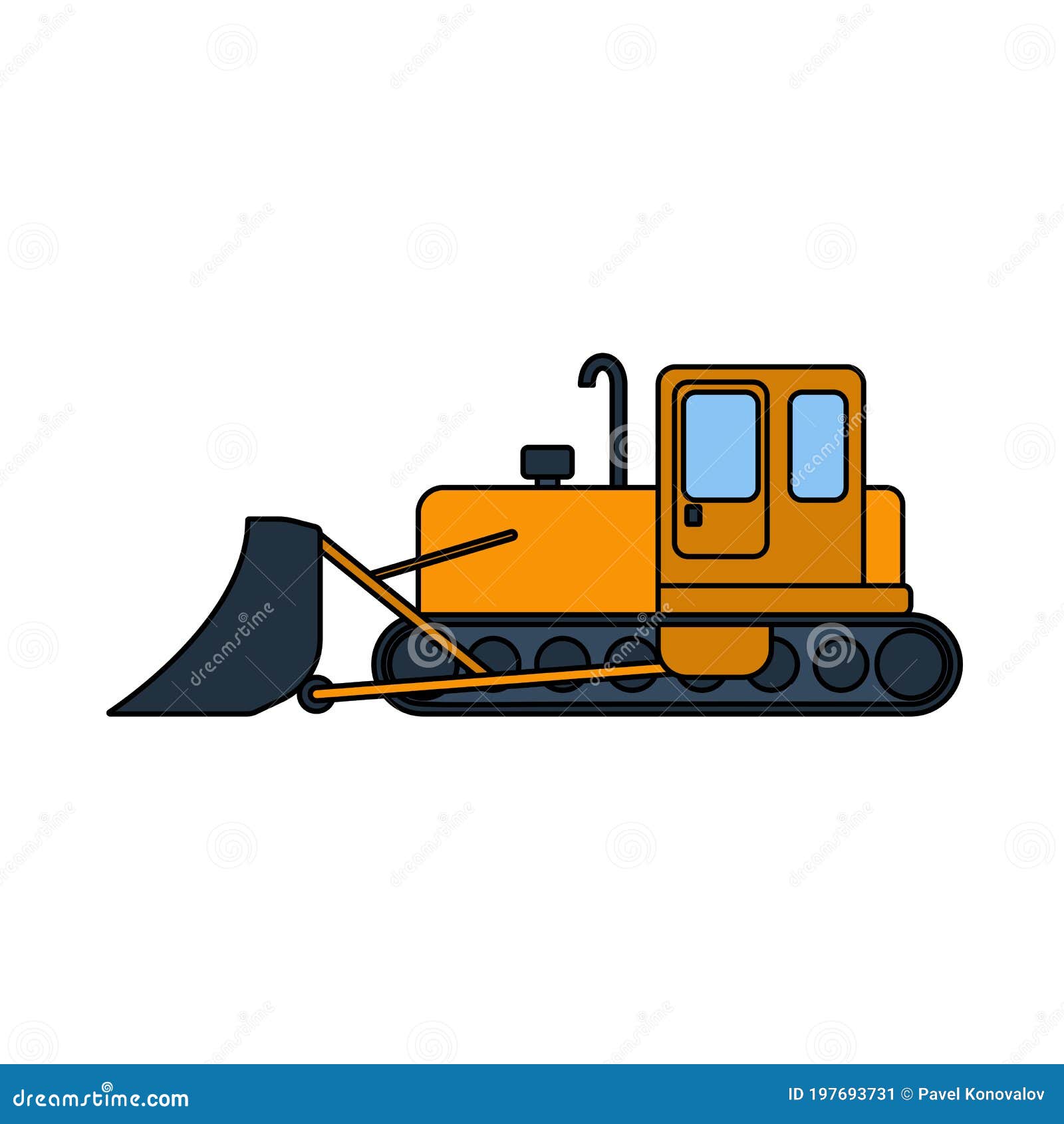 Bulldozer In Outline Style. Front, Side And Back View Of Digger ...