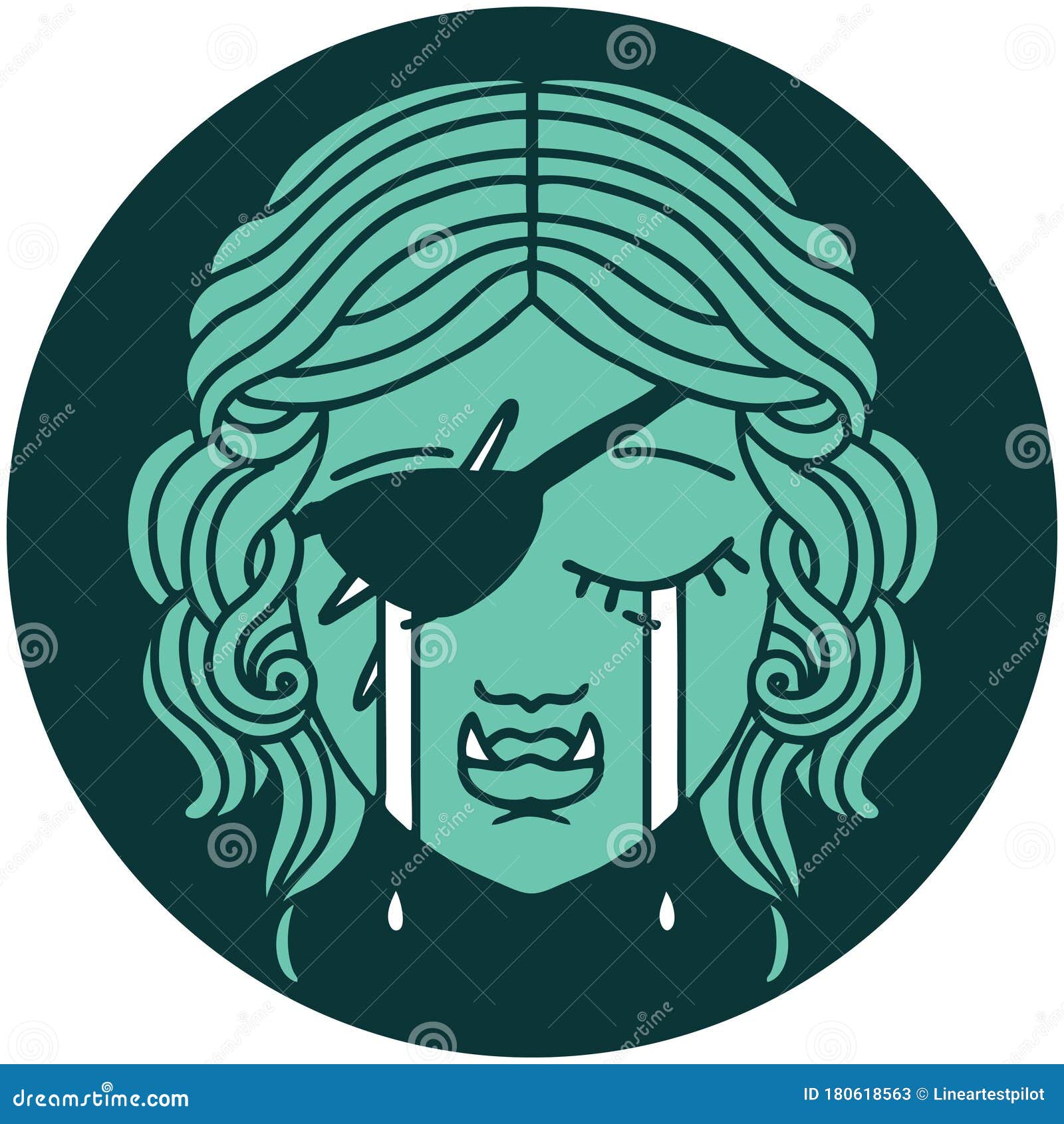 Crying Half Orc Rogue Character Face Icon Stock Vector - Illustration ...