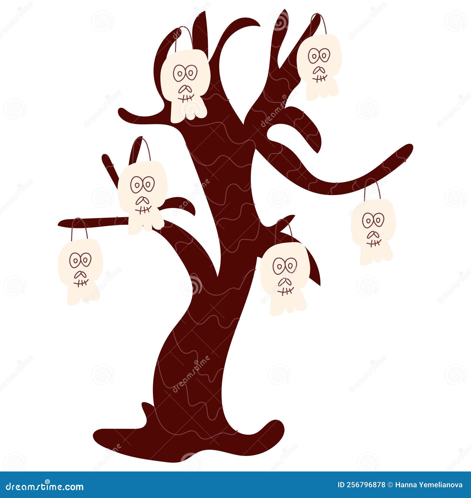 Icon of a Cute Hand Drawn Doodle Halloween Tree with Skull.Single ...