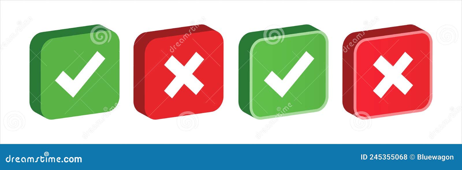 3D Yes No Icon Mark Symbol Design Collection Vector. Check Positive And ...