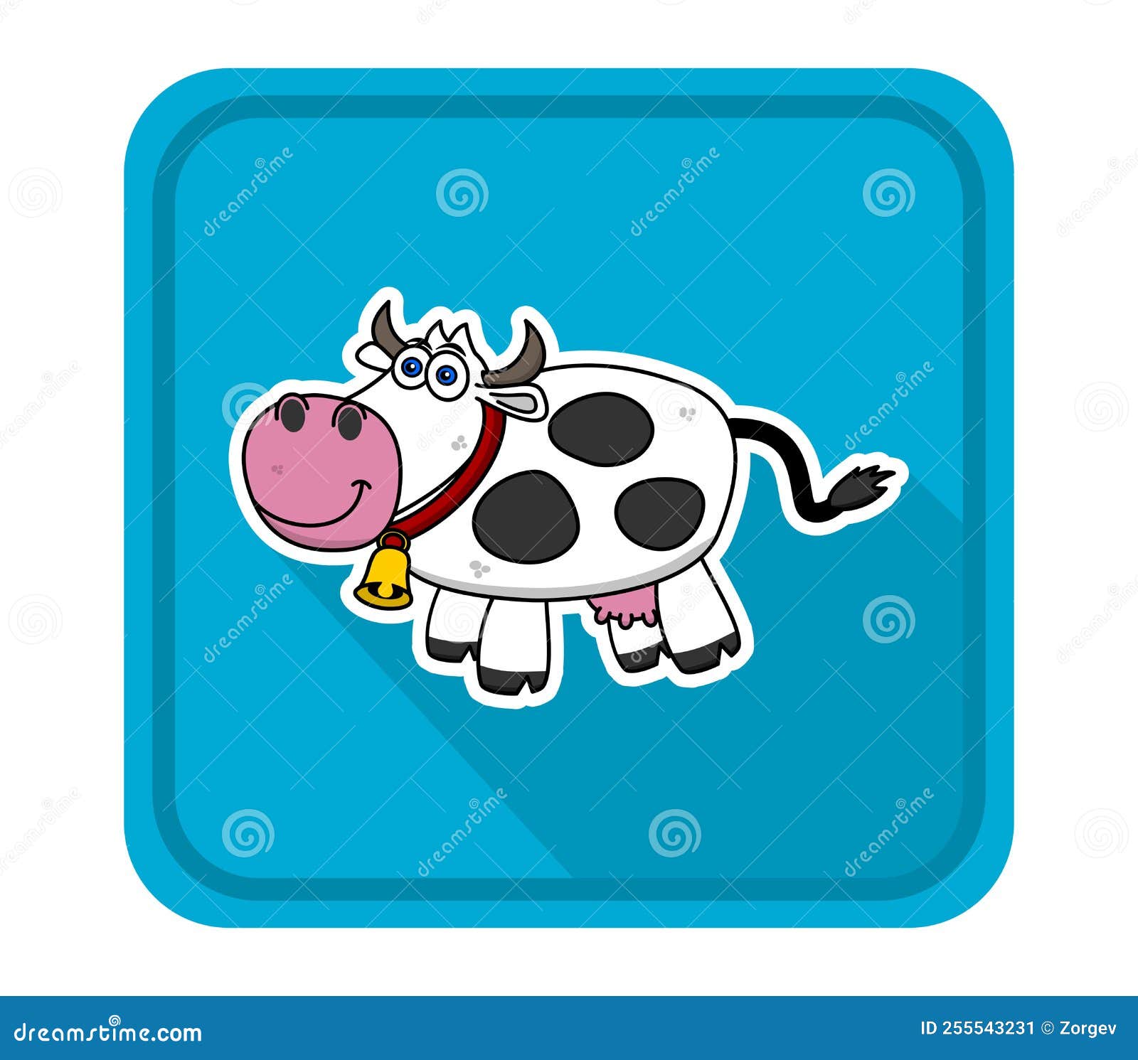 An Icon with a Dairy Cow with Bell and Shadow - Vector Stock Vector ...