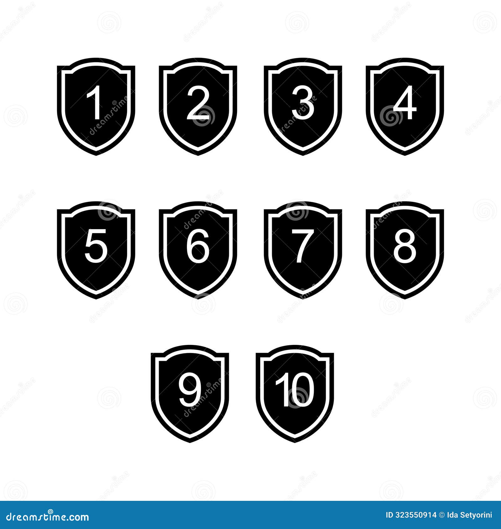 Icon Design of Numbers 1 To 10 Inside an Illustration Shield Stock ...