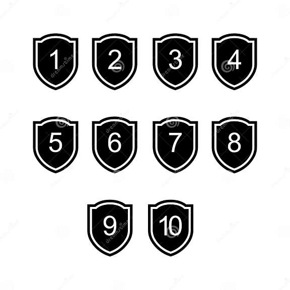 Icon Design of Numbers 1 To 10 Inside an Illustration Shield Stock ...