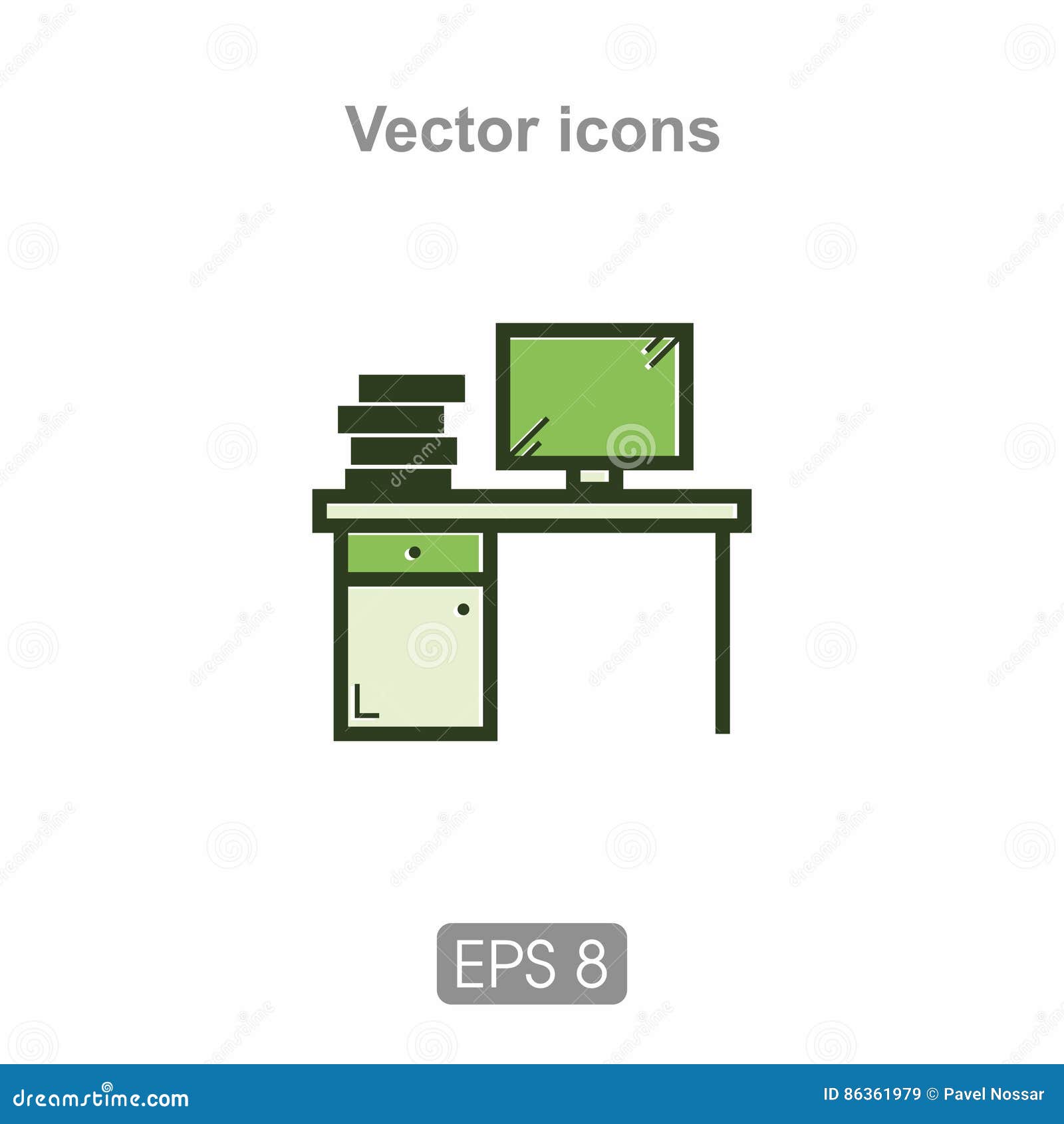 Icon Desktop Computer and Documents Stock Illustration - Illustration ...