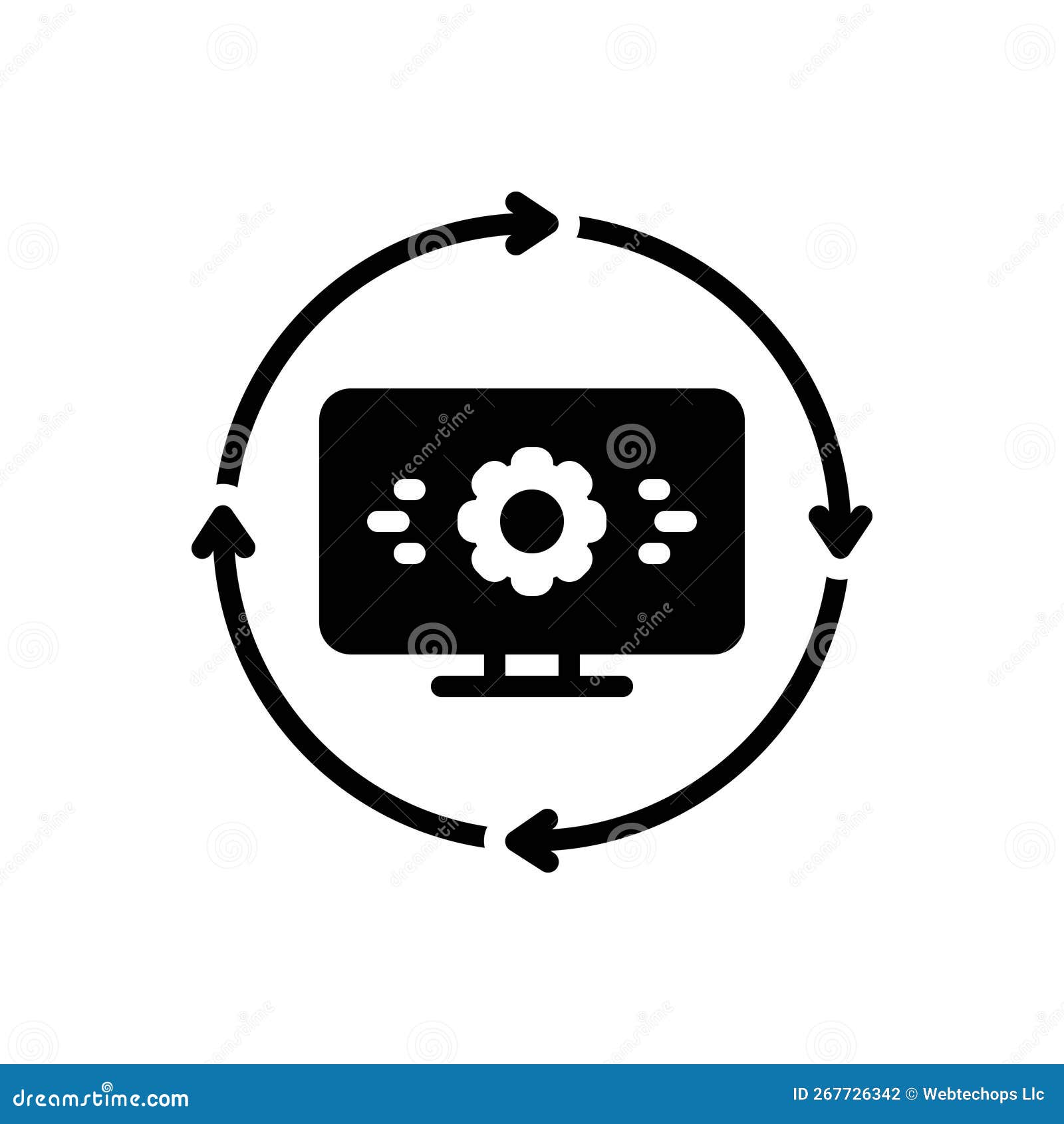 Black Solid Icon for Development, Clockwise and Monitor Stock ...