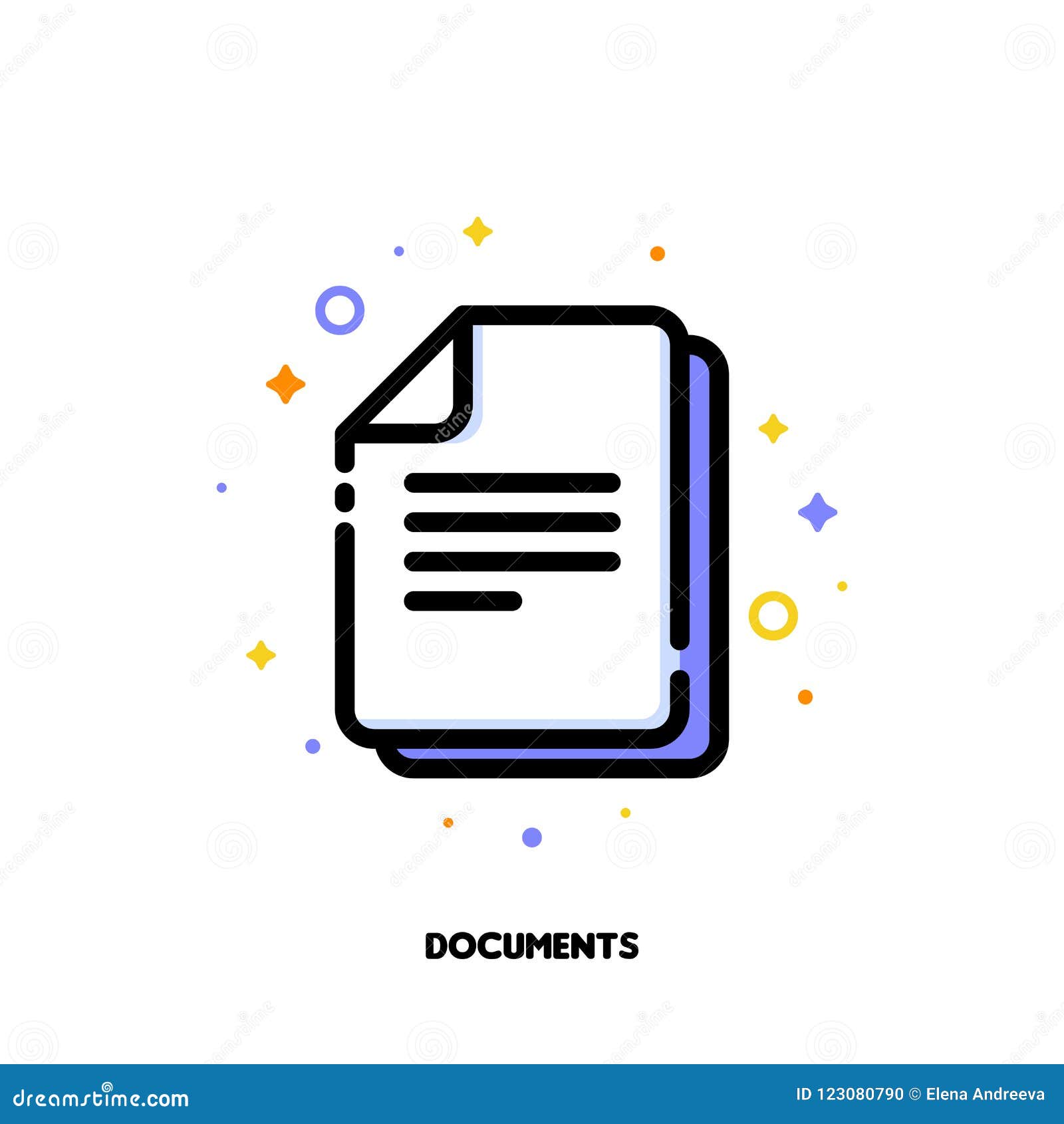 Icon of Documents for Office Work Concept. Flat Filled Outline Stock ...