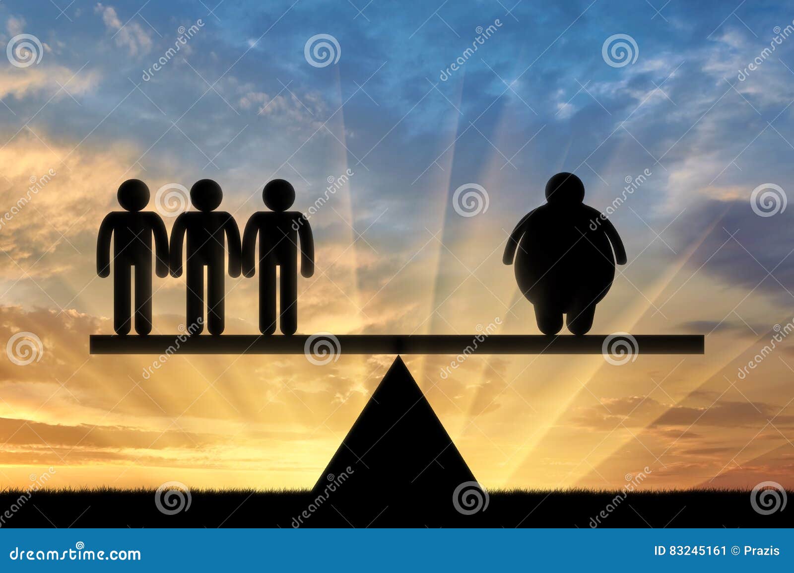 Icon Fat Man and Normal on Scales and Sunset Stock Illustration ...