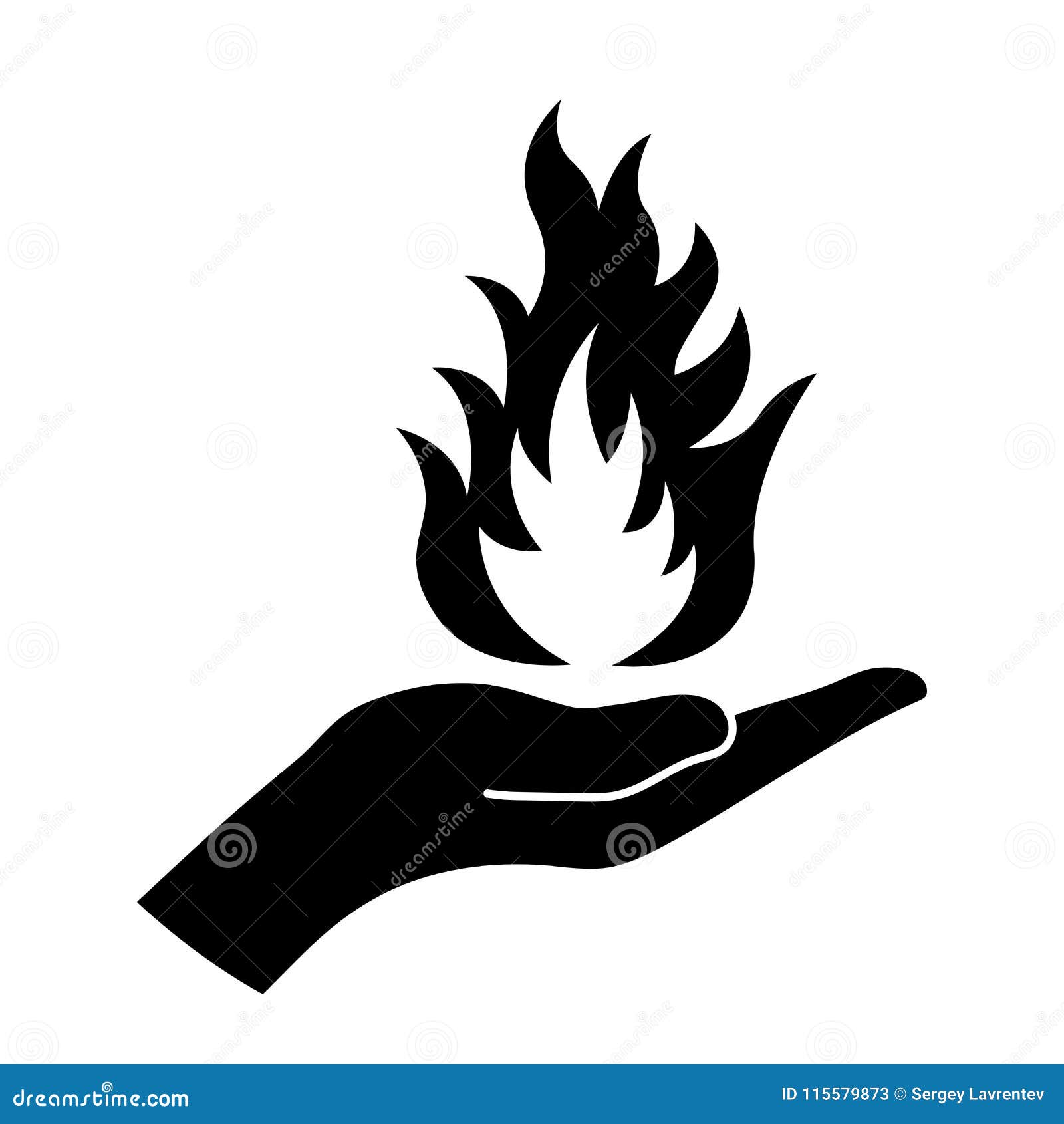 Icon fire on the hand stock vector. Illustration of energy - 115579873