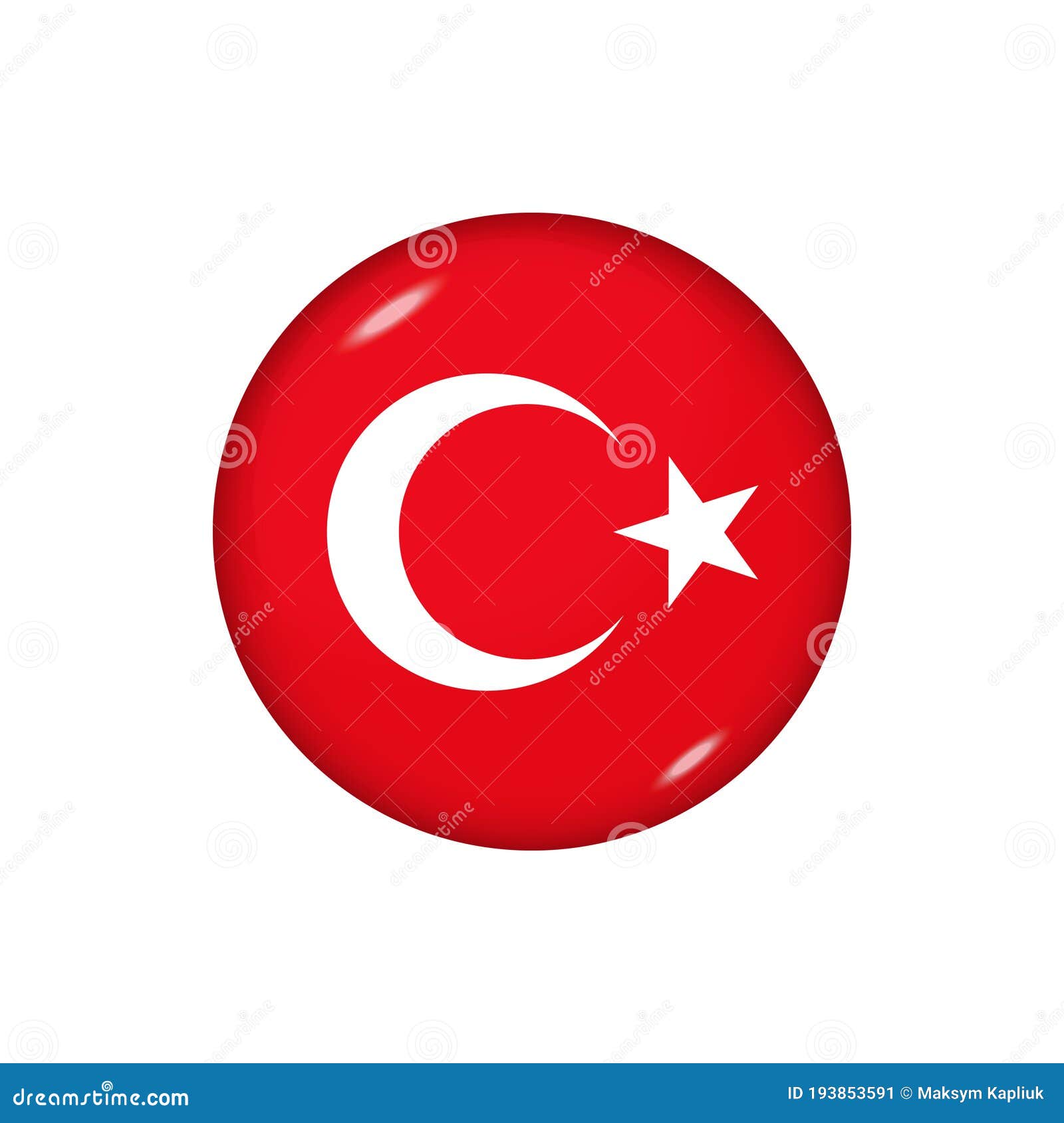 Round Flag of Turkey. Vector Illustration. Button, Icon, Glossy Badge ...