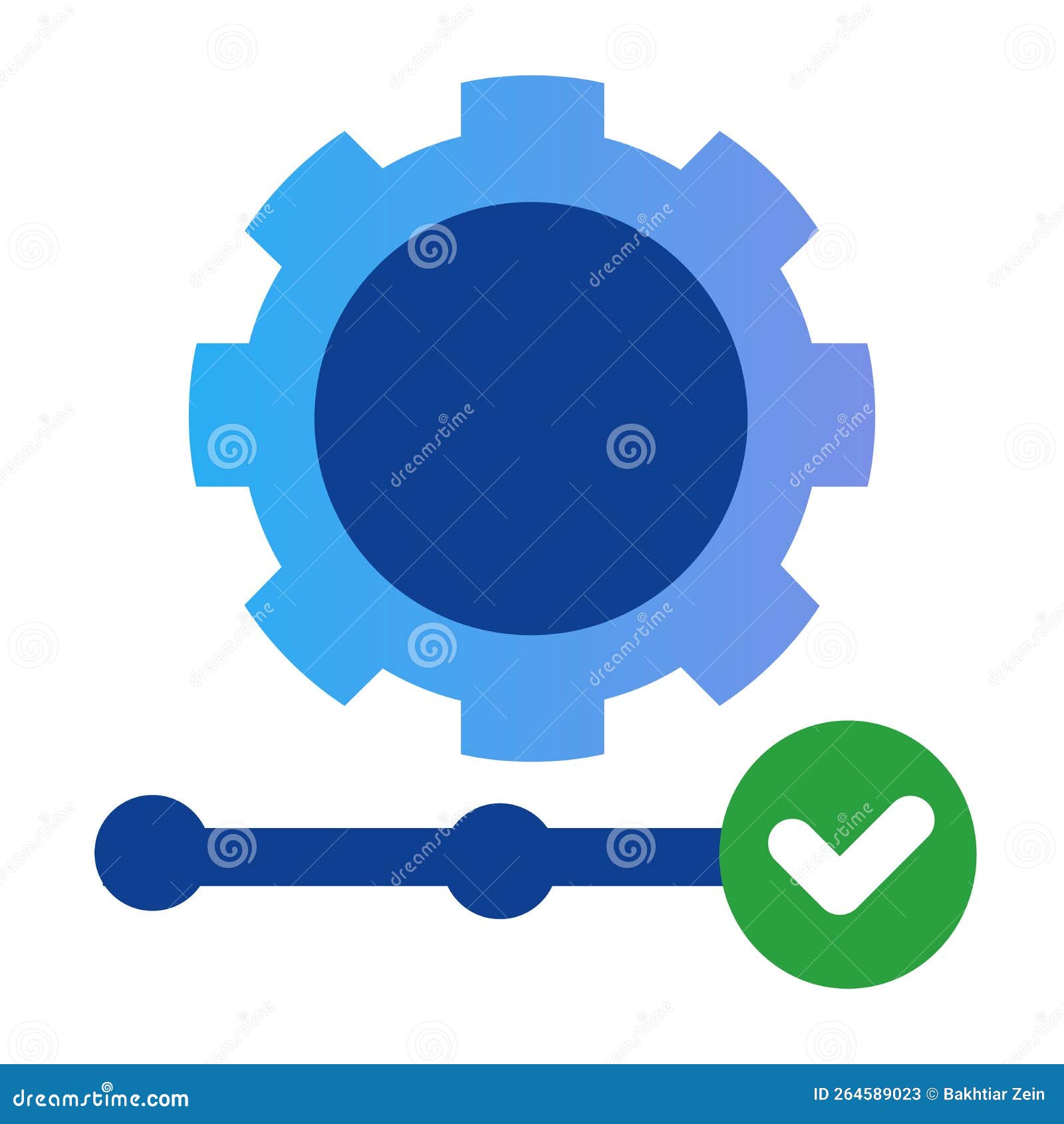 Icon Gear Process Done Step by Step with Check Mark List in Blue Color ...