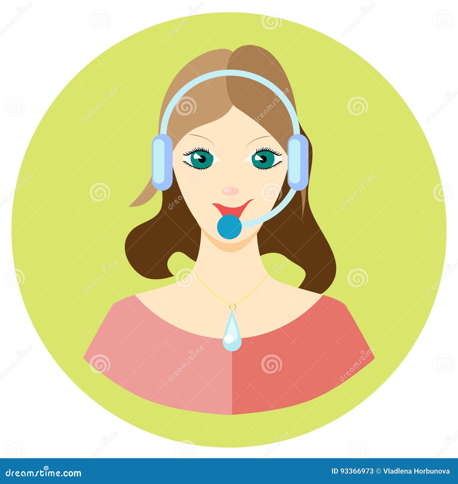 Icon Girl Call Center Employee in a Flat Style. Vector Image on a Round ...