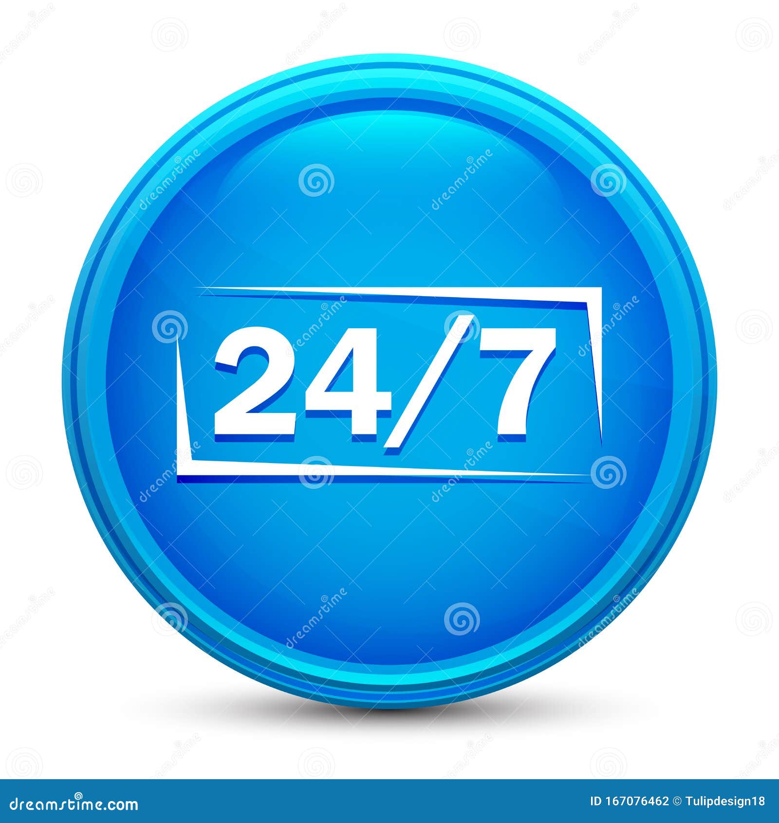 24/7 Icon Glass Shiny Blue Round Button Isolated Design Vector ...