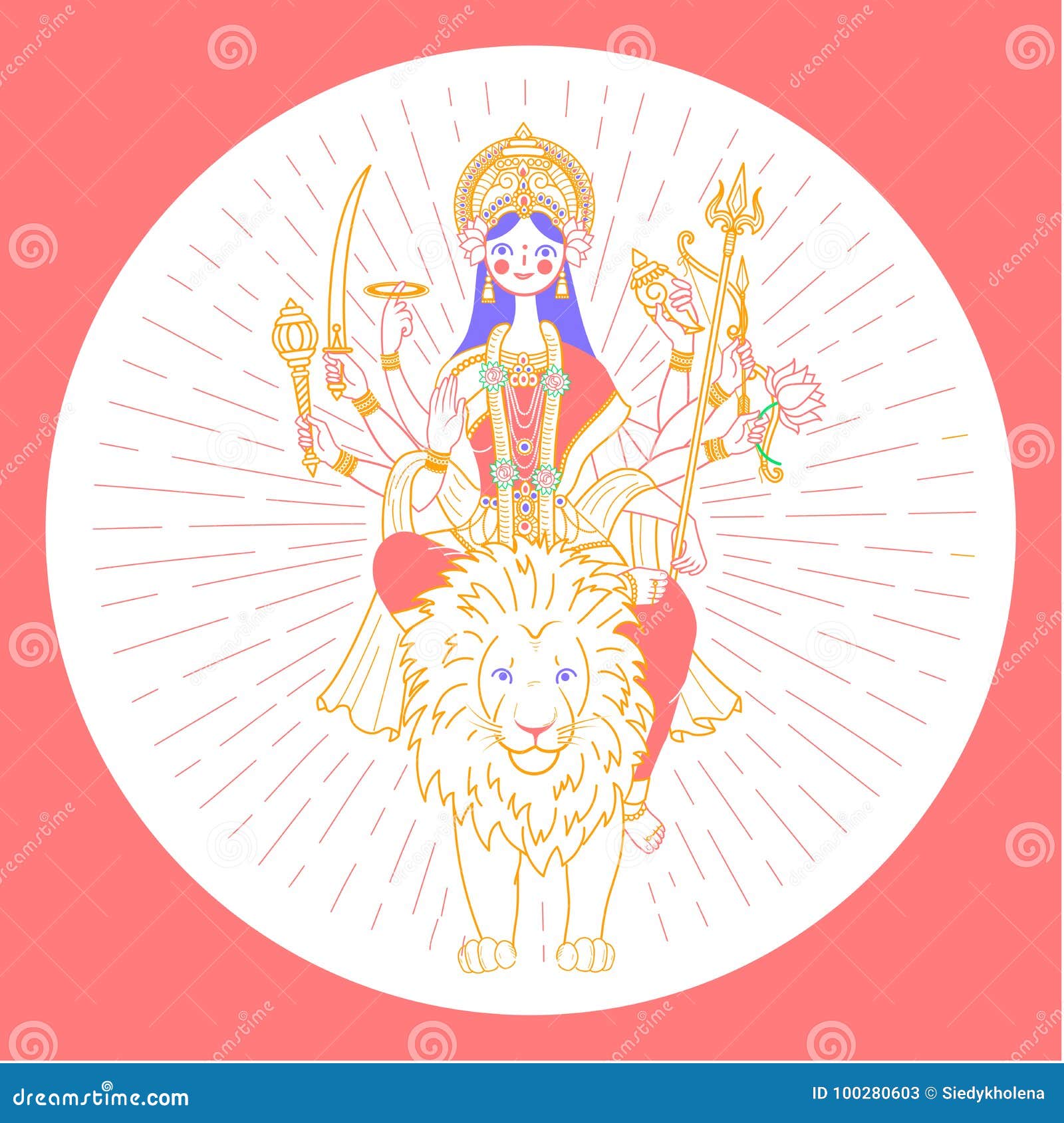 Icon of Goddess Durga stock illustration. Illustration of lion - 100280603