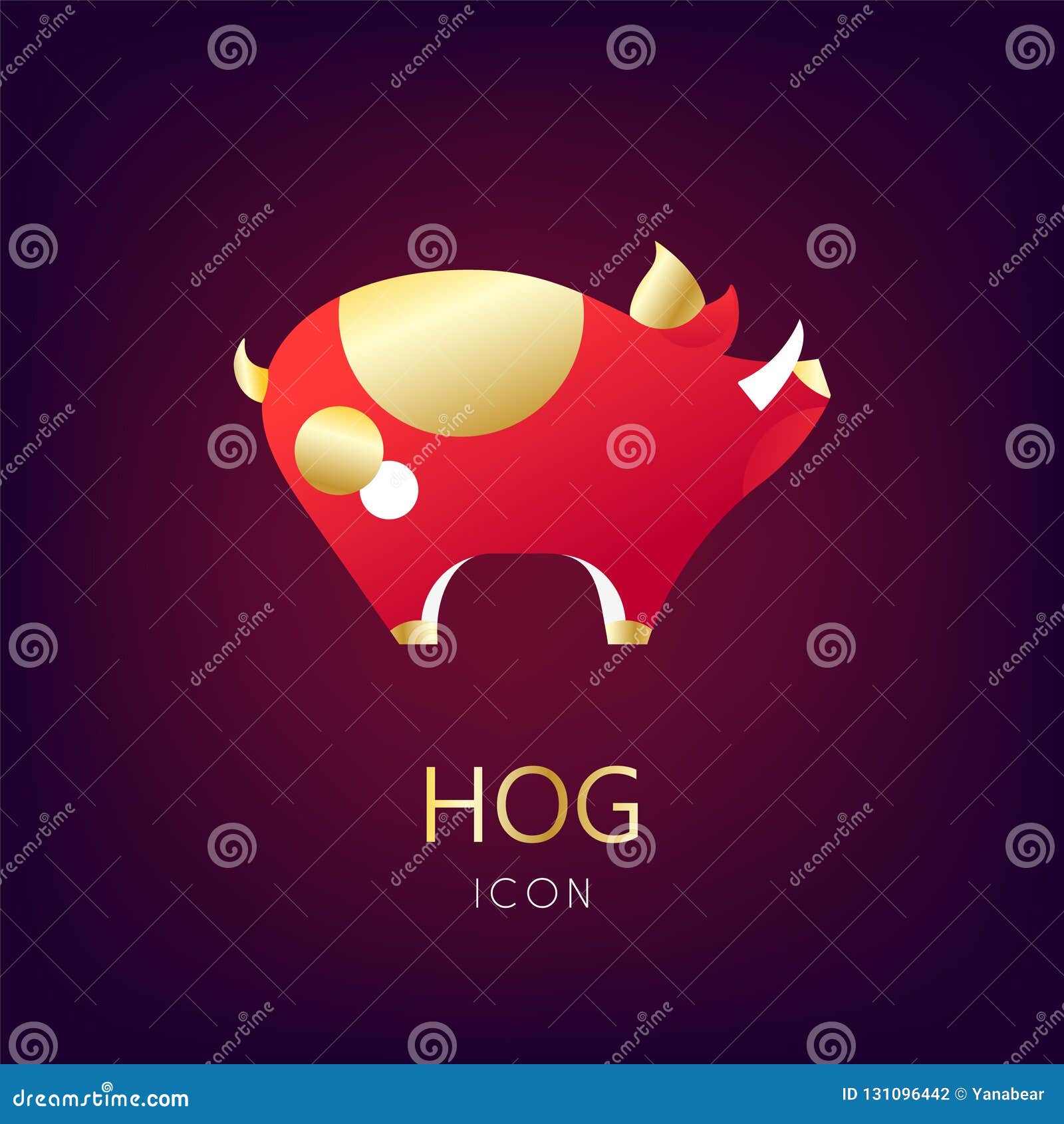 Icon with Golden Hog in Flat Design on Dark Background. Vector Stock ...