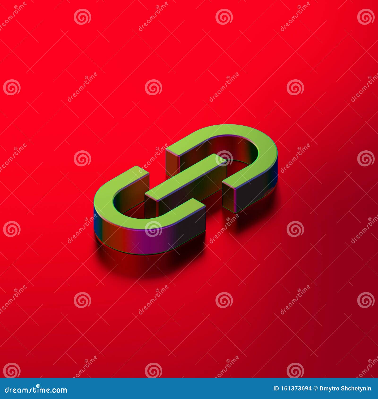 Isometric Green Link Icon on Red Background Stock Illustration ...