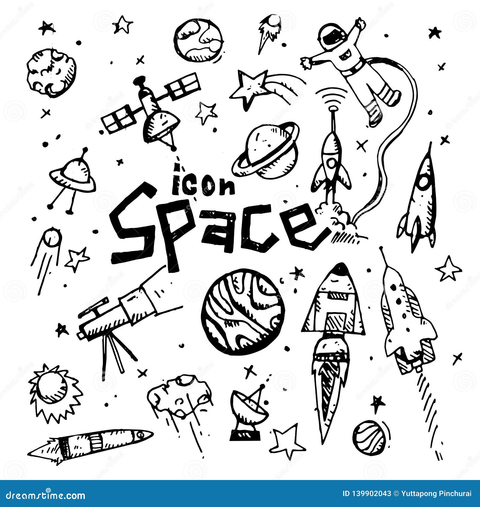 Icon. Hand Drawn. Space Themed Doodle. Vector Flat Illustration. On ...