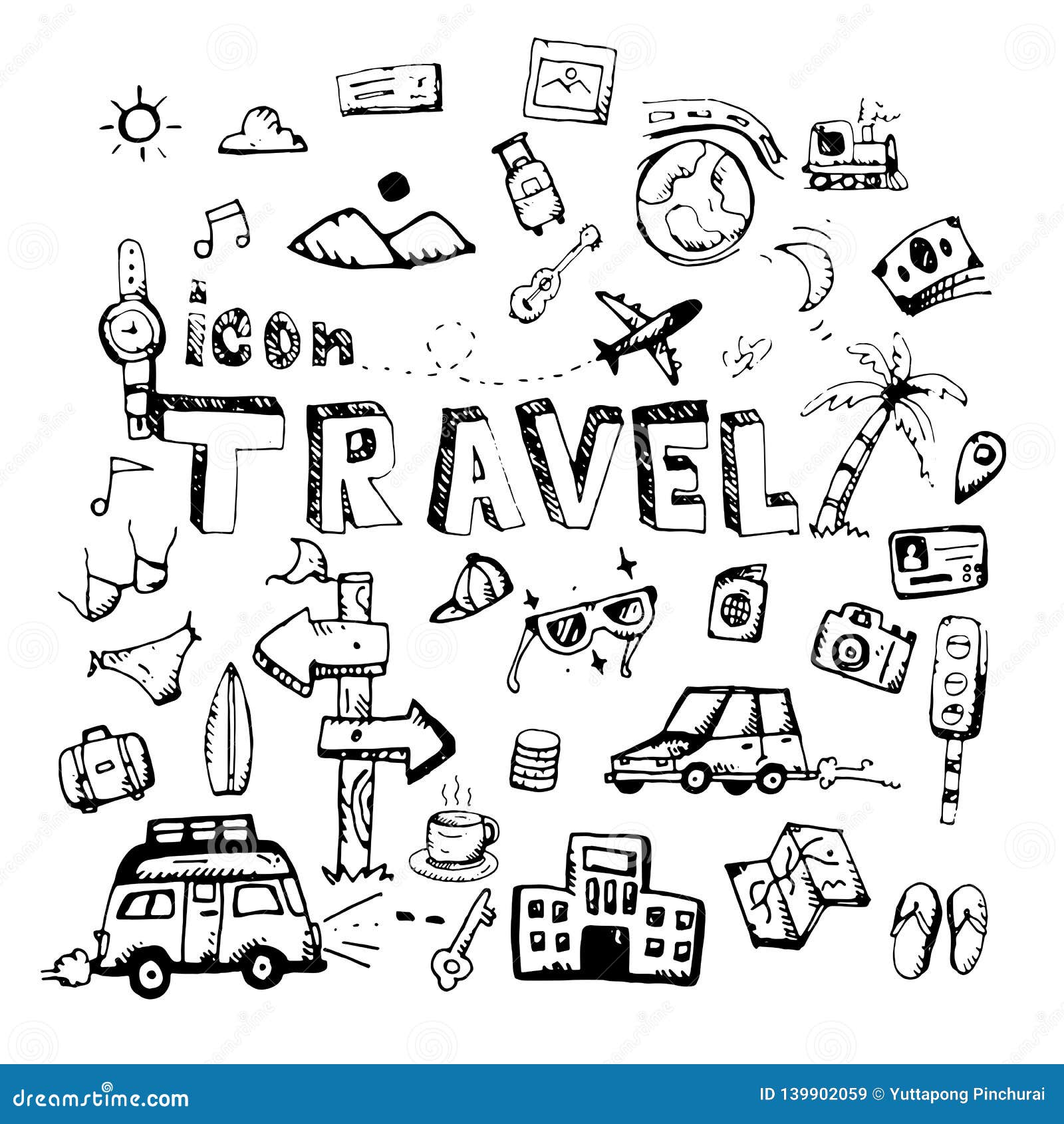 Icon. Hand Drawn. Travel Themed Doodle. Vector Flat Illustration. On ...