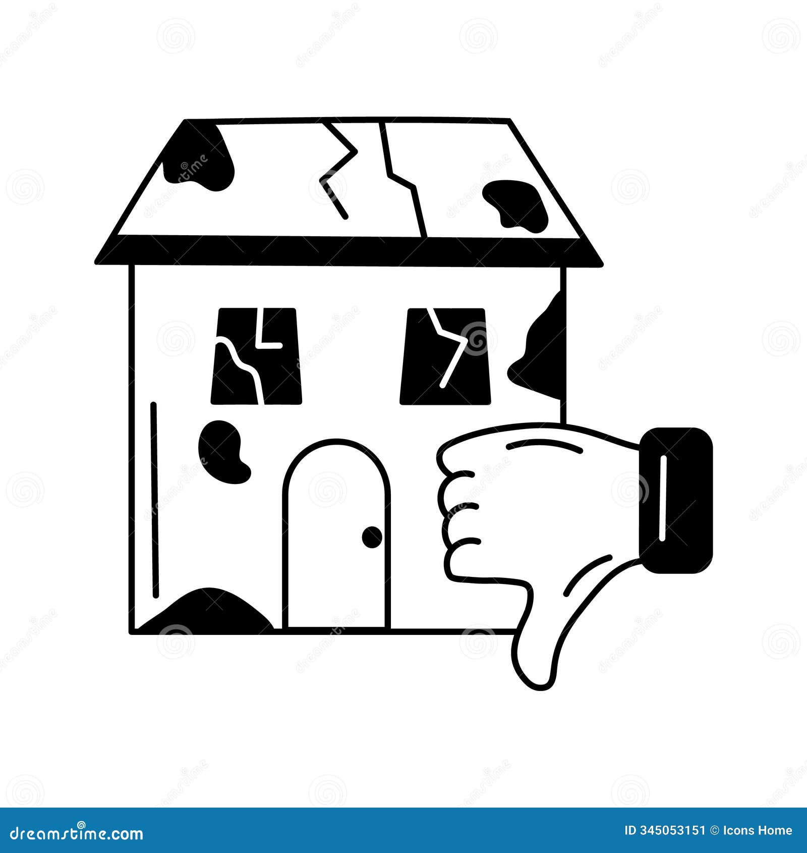 Icon of a House with Damages, Indicating Distressed Property Stock ...