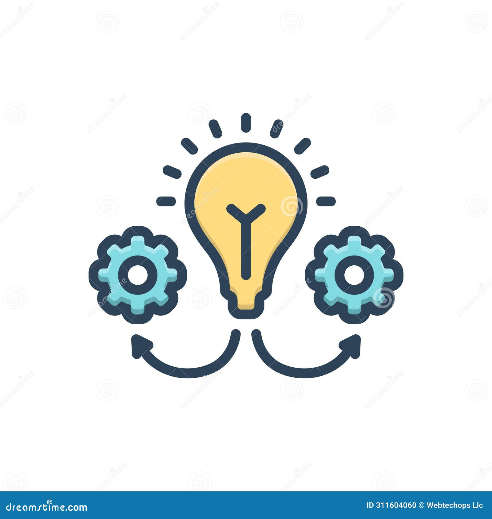 Color Illustration Icon for Idea Execution, Idea and Cogwheel Stock ...