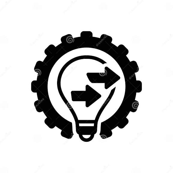 Black Solid Icon for Implementation, Cogwheel and Idea Stock ...