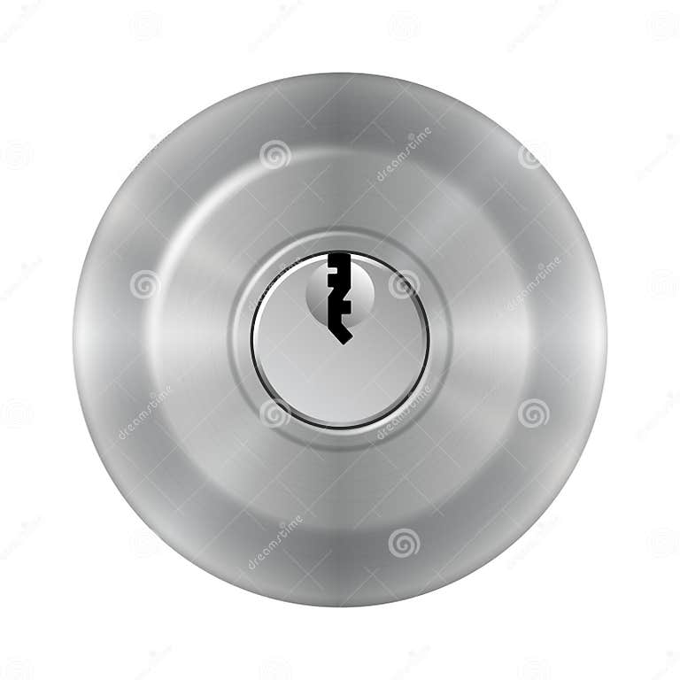 Icon with Keyhole, Realistic Key Hole Button Template with Metal Chrome ...