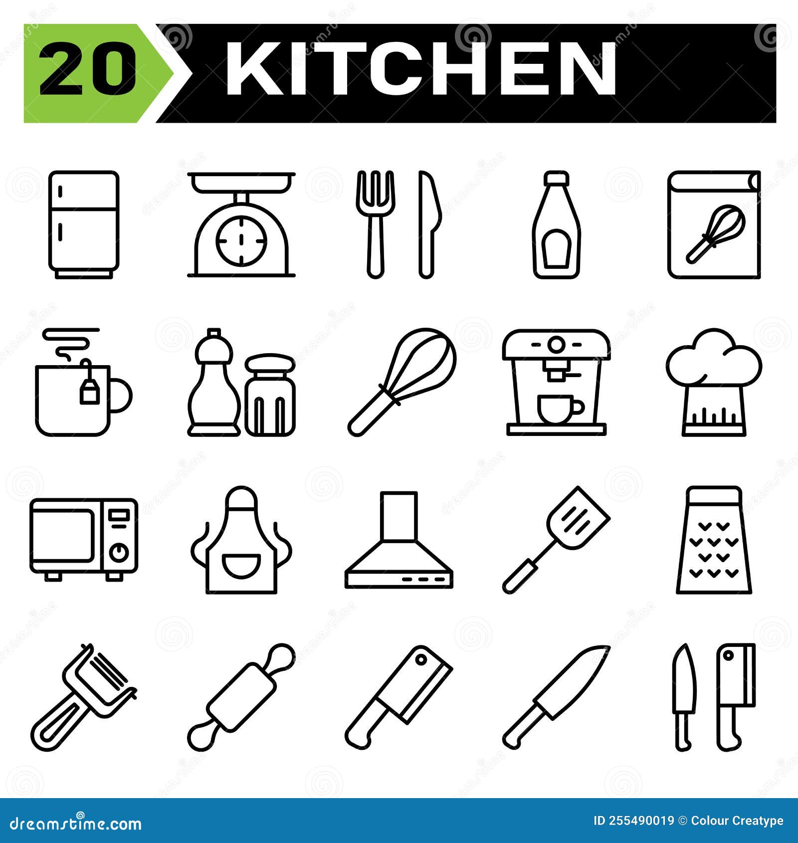 Kitchen Equipment Icon Set Include Refrigerator, Fringe, Kitchen ...