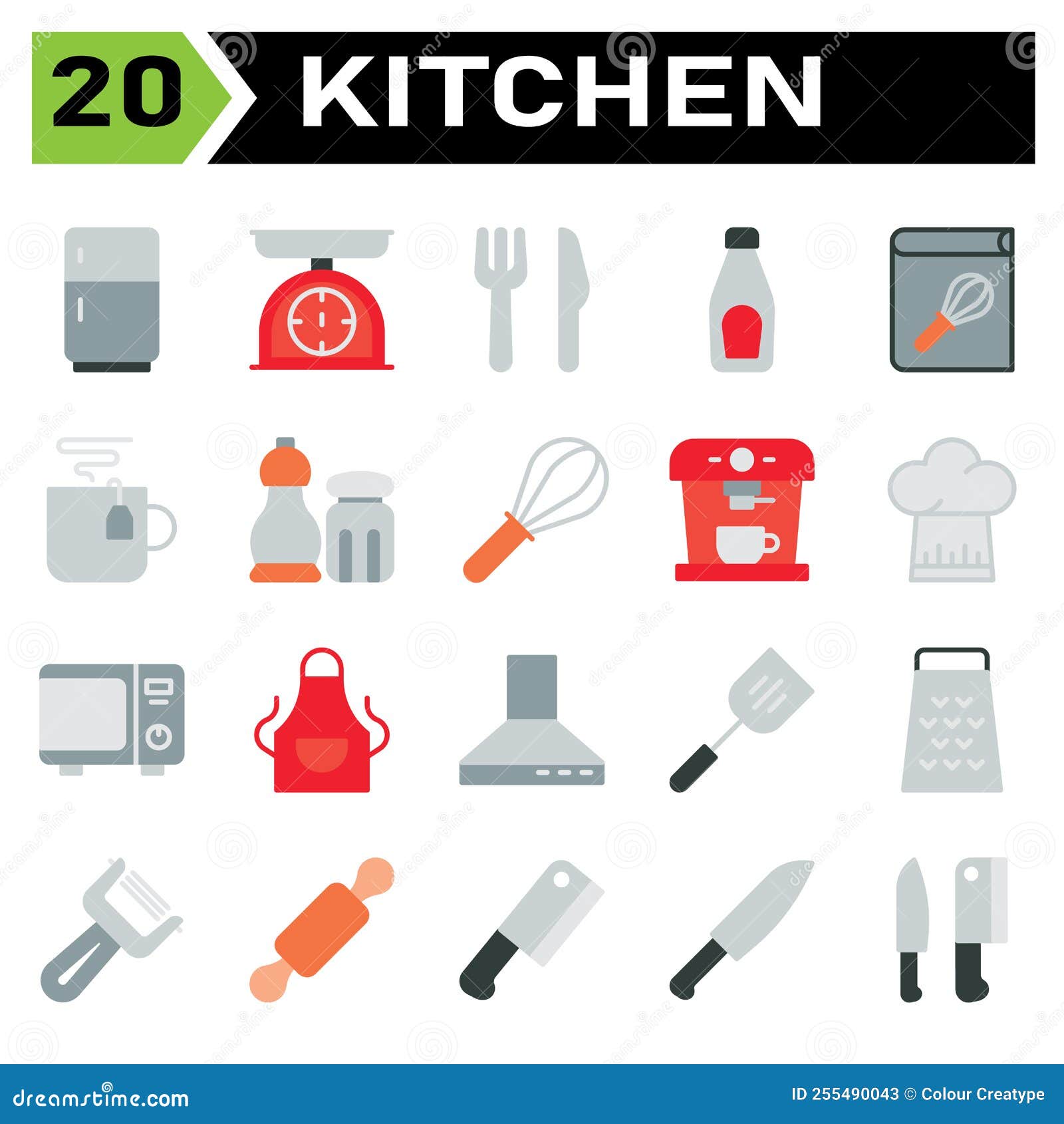Kitchen Equipment Icon Set Include Refrigerator, Fringe, Kitchen ...