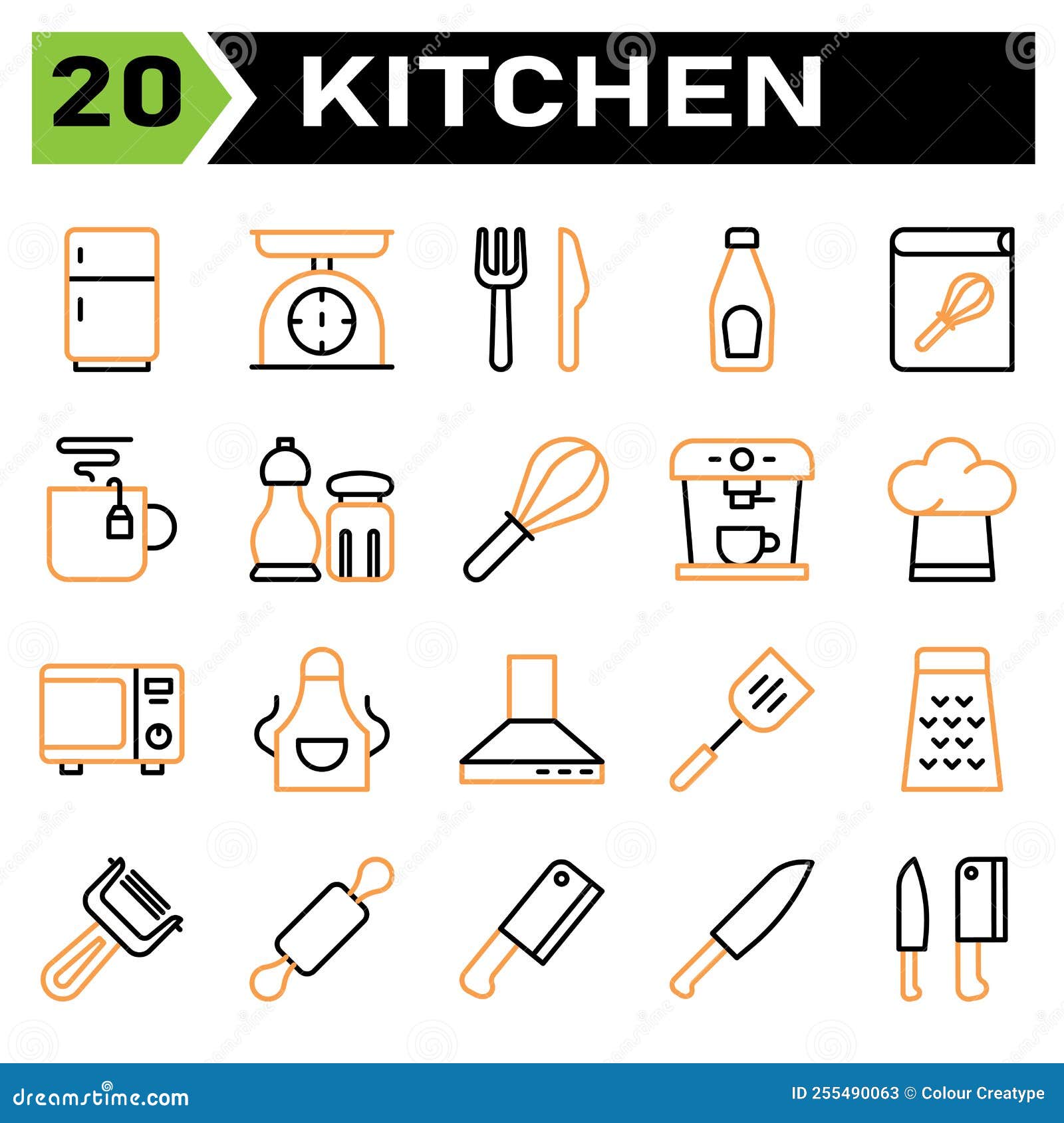 Kitchen Equipment Icon Set Include Refrigerator, Fringe, Kitchen ...