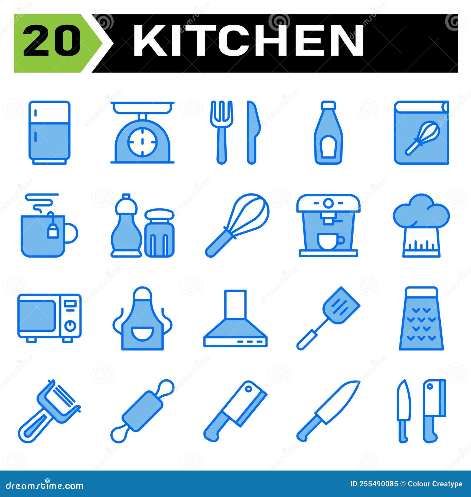 Kitchen Equipment Icon Set Include Refrigerator, Fringe, Kitchen ...